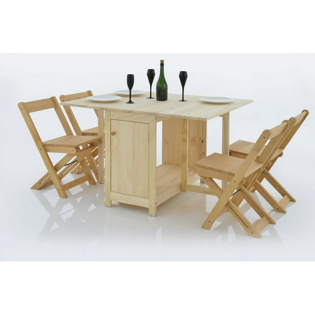 Solid Wood Foldable Table and 4 Chairs Set with Storage - Walmart.com