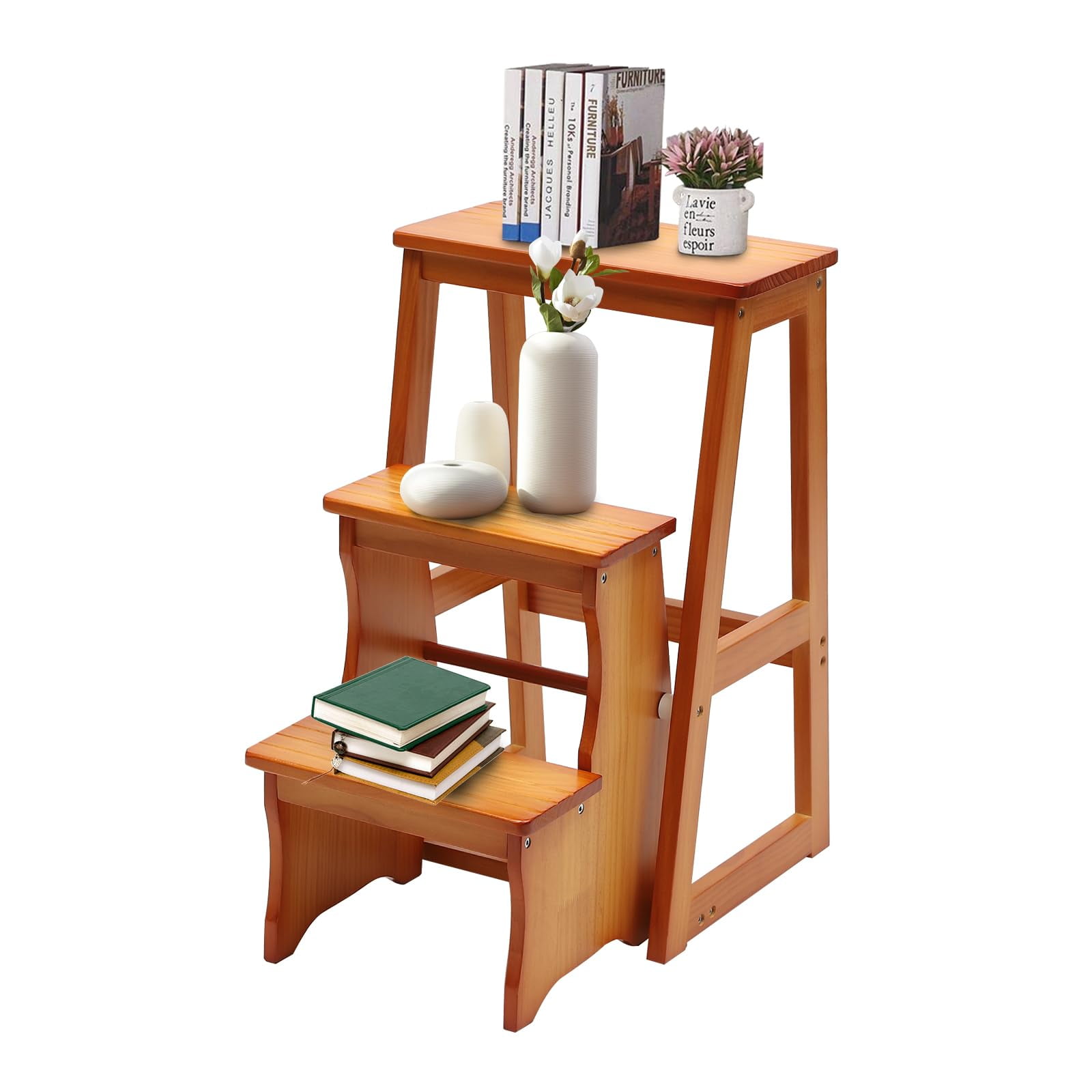 Solid Wood Folding Library Ladder Chair, Lightweight Portable ...