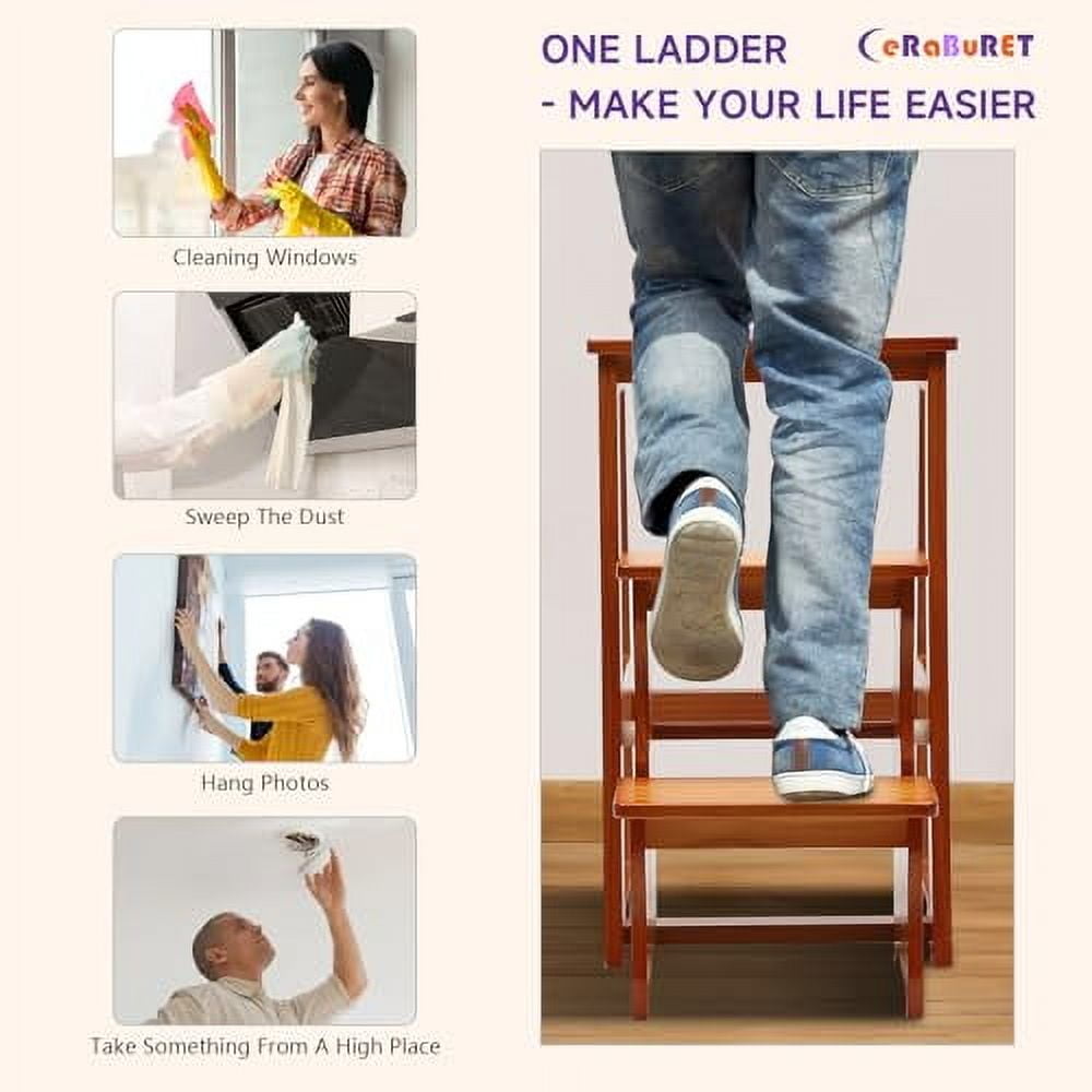 Solid Wood Folding Library Ladder Chair, Lightweight Portable ...