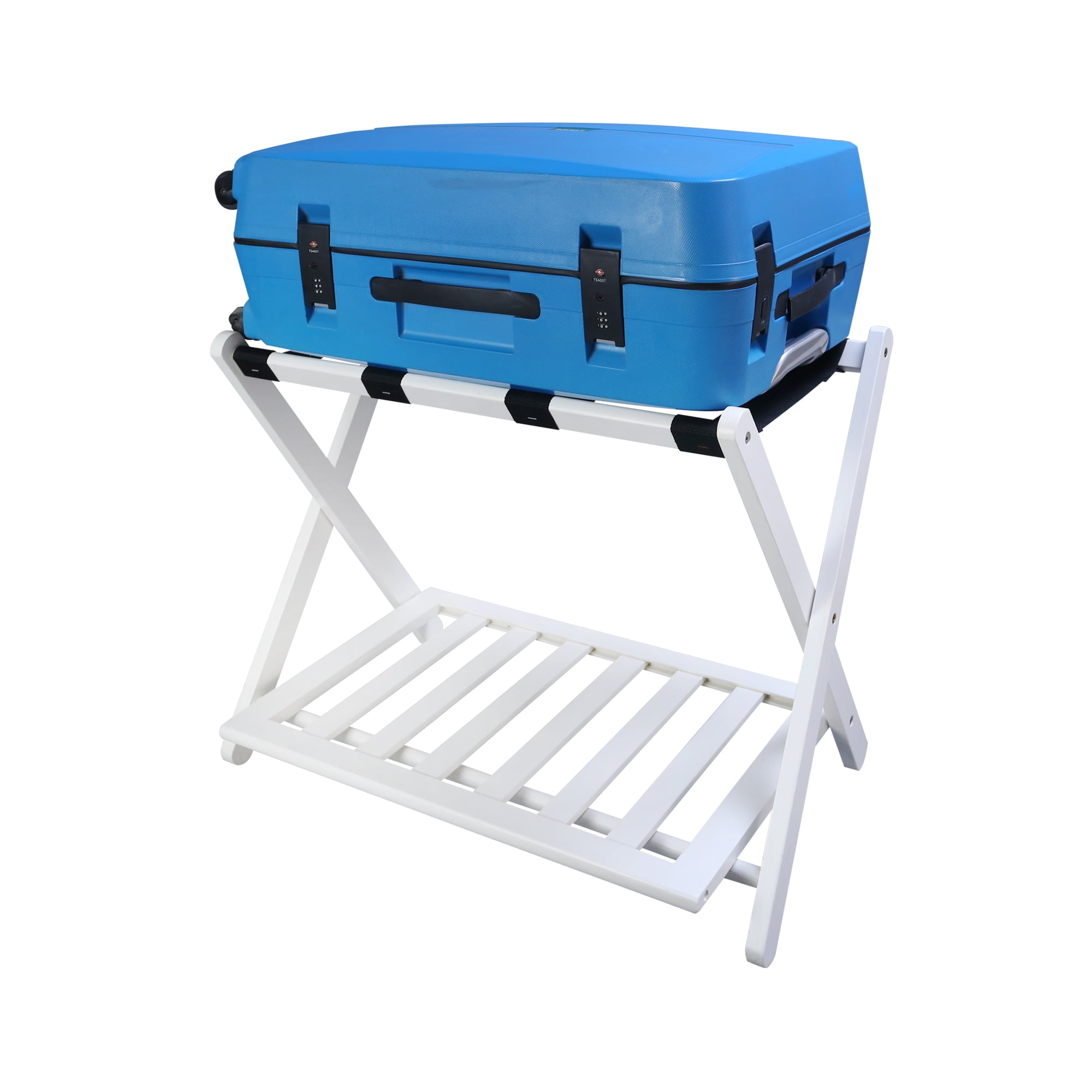 Solid Wood Folding Luggage Rack with Heavy-duty Straps and Shelf - New ...