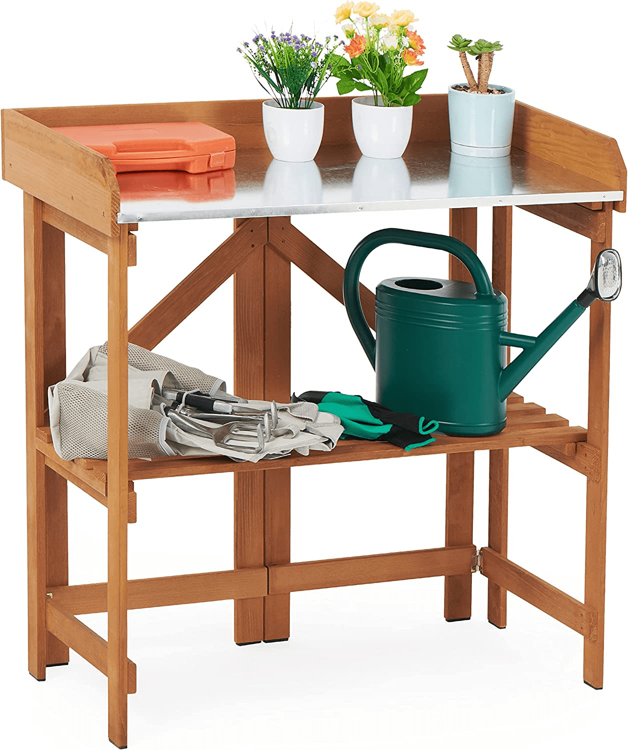 Solid Wood Folding Potting Bench Garden Workstation with Shelves for ...