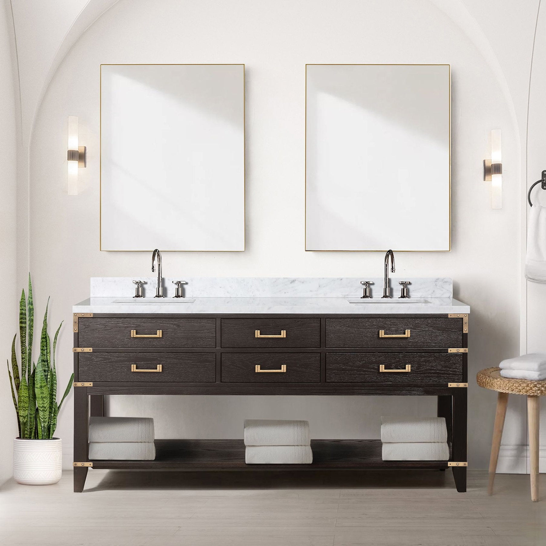 Solid Wood Frame 72 - inch Brown Oak Vanity | Four Drawers for ...