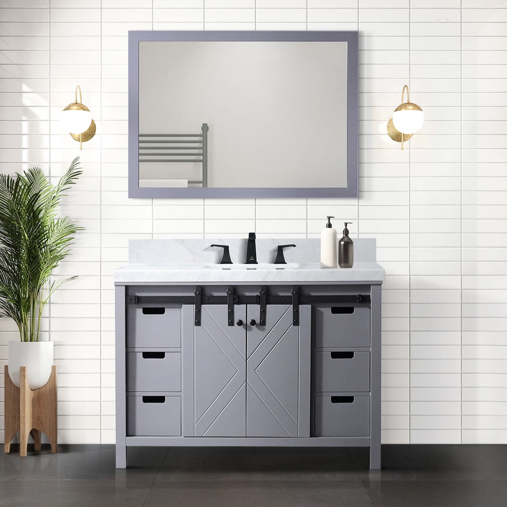 Solid Wood Frame Dark Grey Vanity | 48 in. W x 22 in. D with One ...