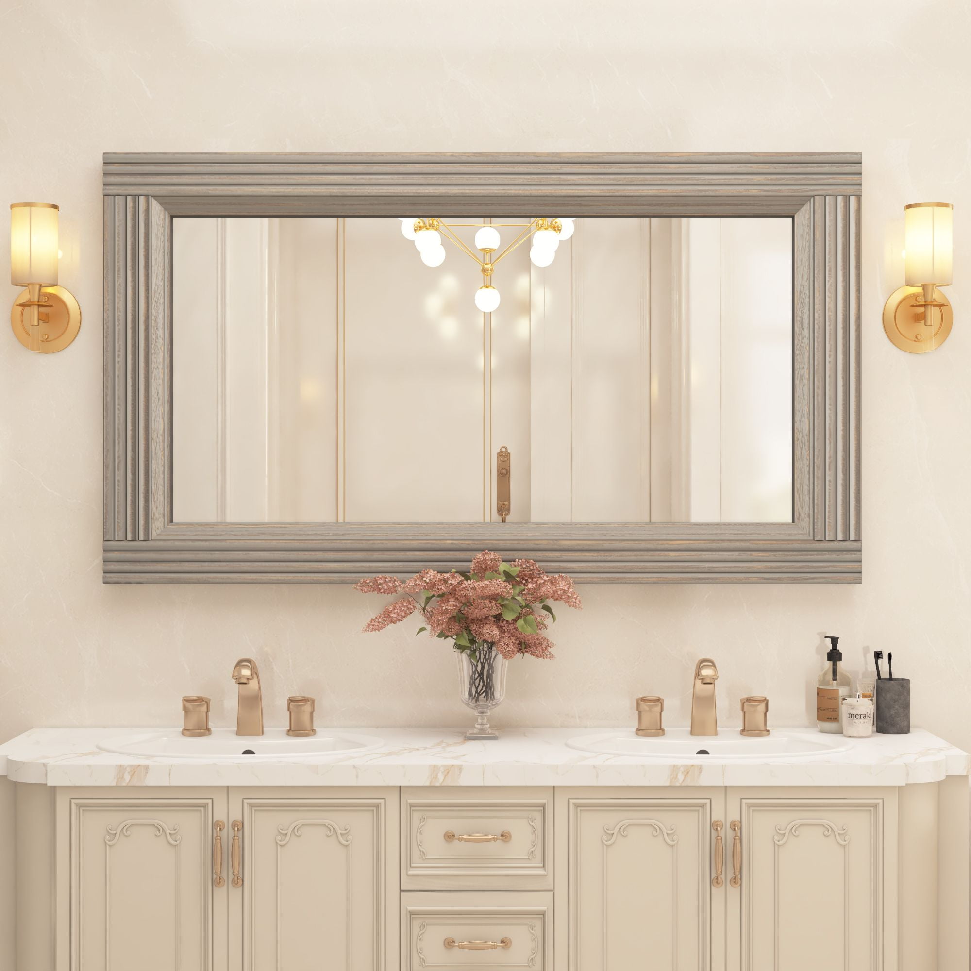 Solid Wood Frame Flat Bathroom Mirror-Large - Walmart.com