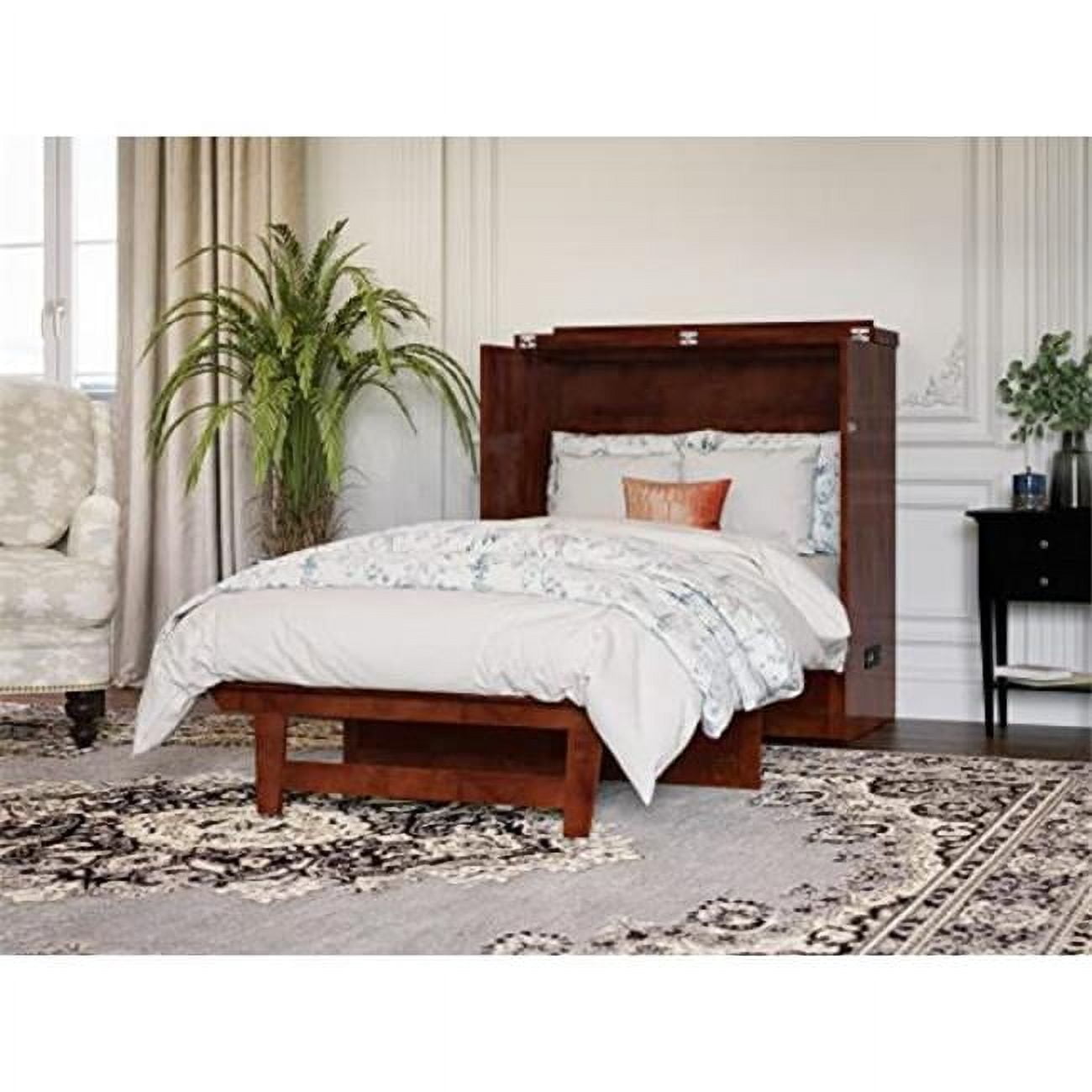 Solid Wood Frame Murphy Bed with Mattress & Built In Charging Station ...