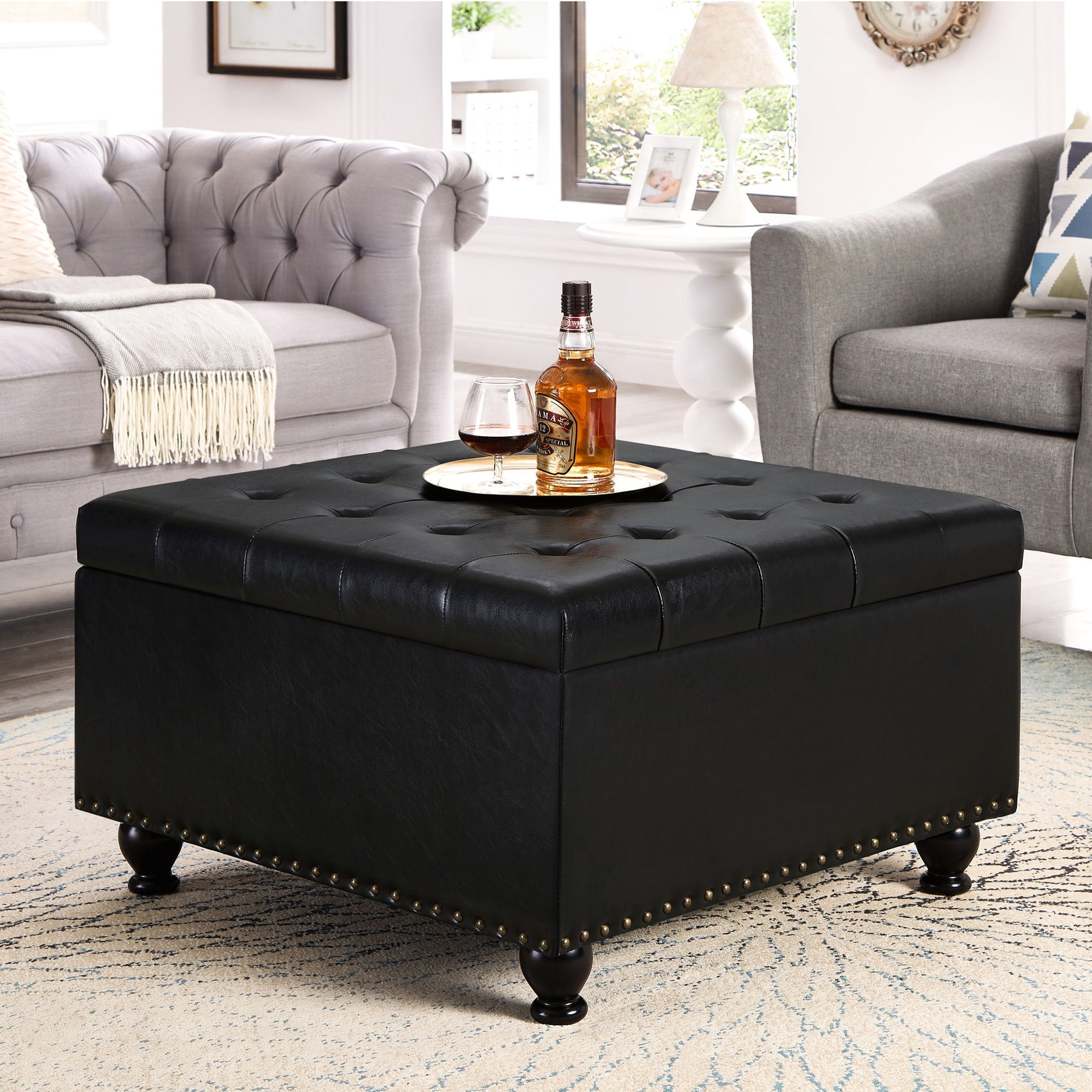 Solid Wood Frame Ottoman+Robust Build"-"Accommodate 300 Pounds+High ...