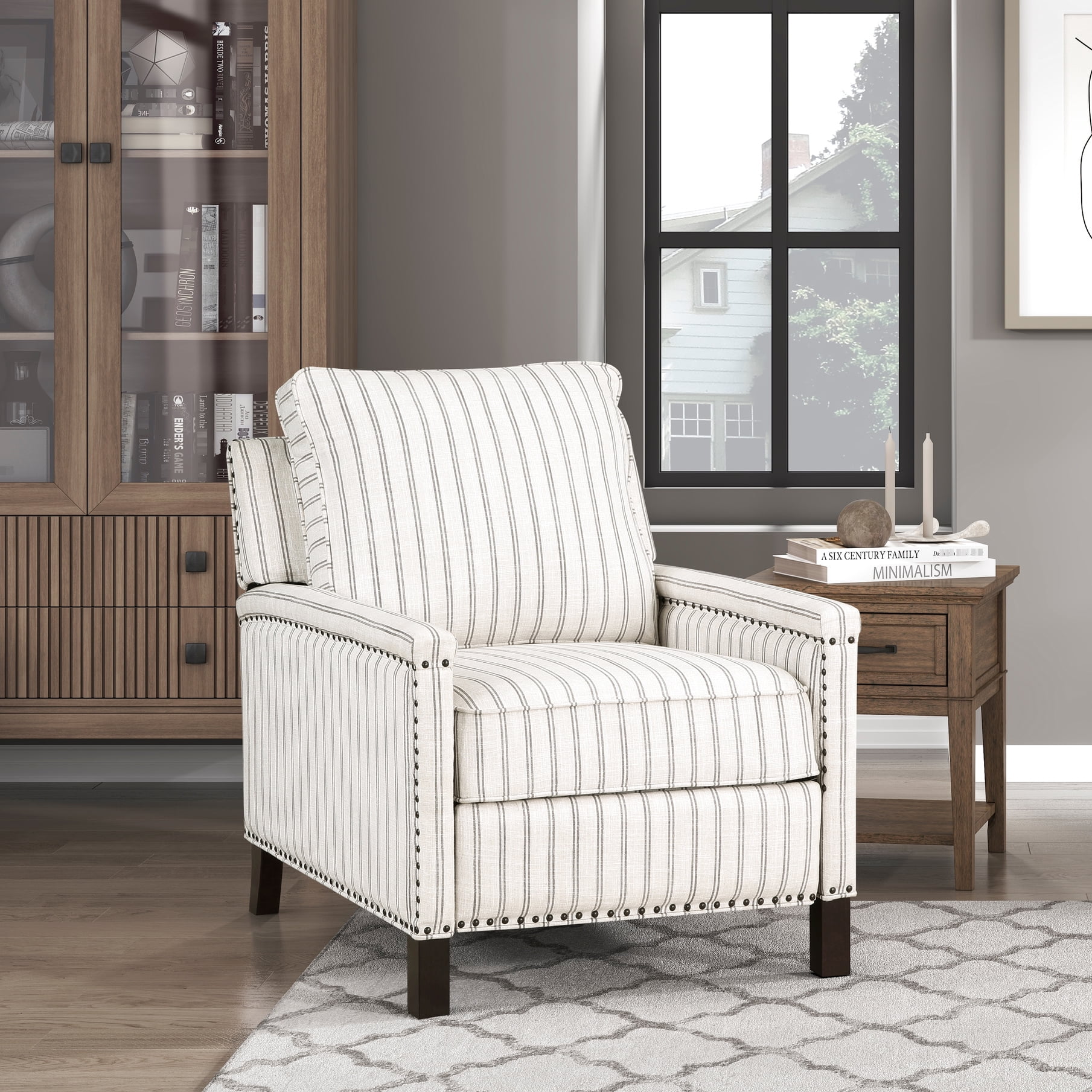 Solid Wood Frame Reclining Chair With Textured Fabric And Seat ...