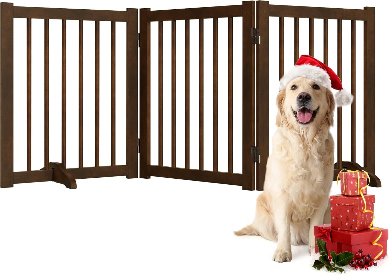 Solid Wood Freestanding Pet Gate - 3 Panels 24" - Folding Safety Fence ...