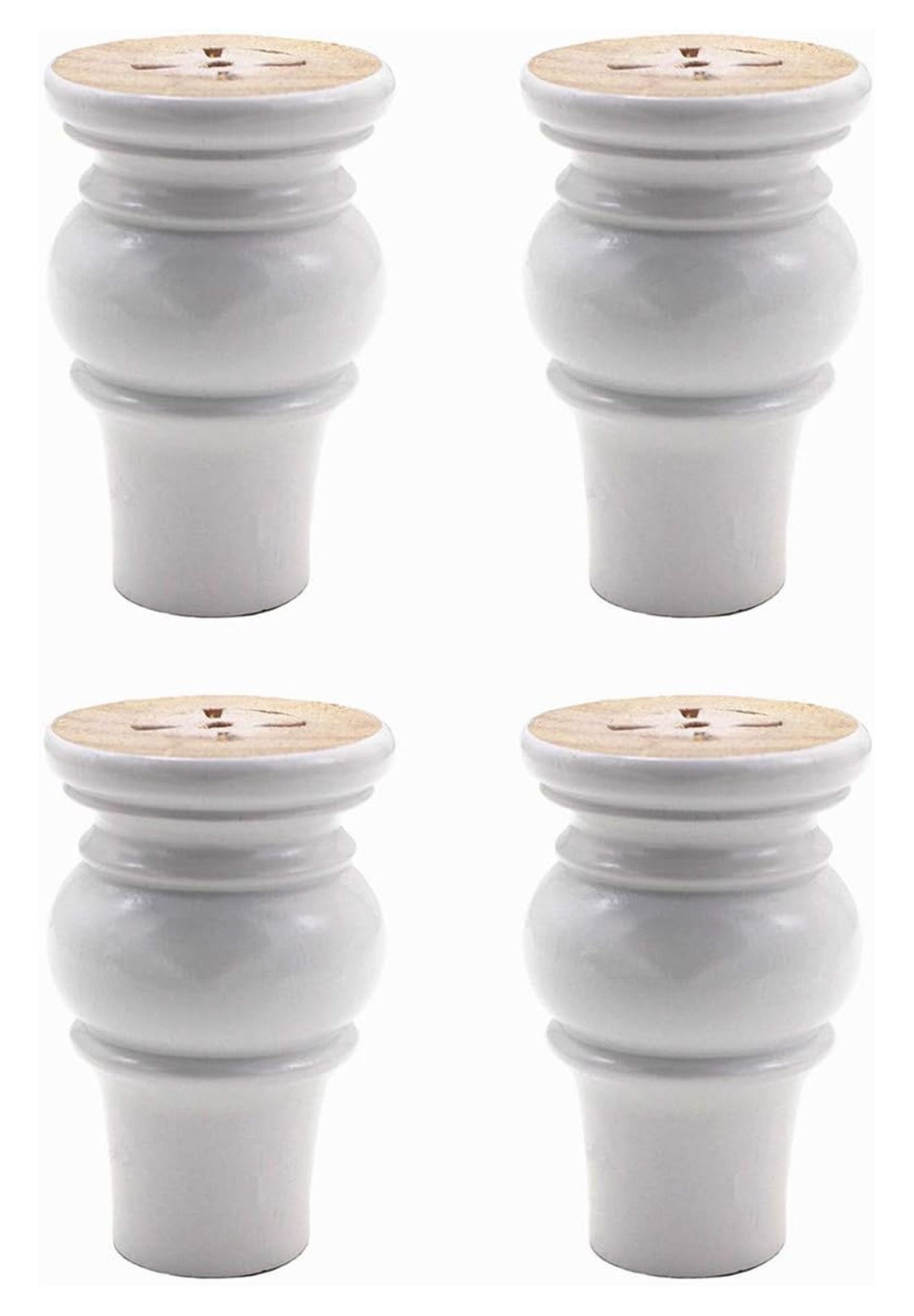 Solid Wood Furniture Legs Bun Feet Replacement Set of 4 (4", White ...