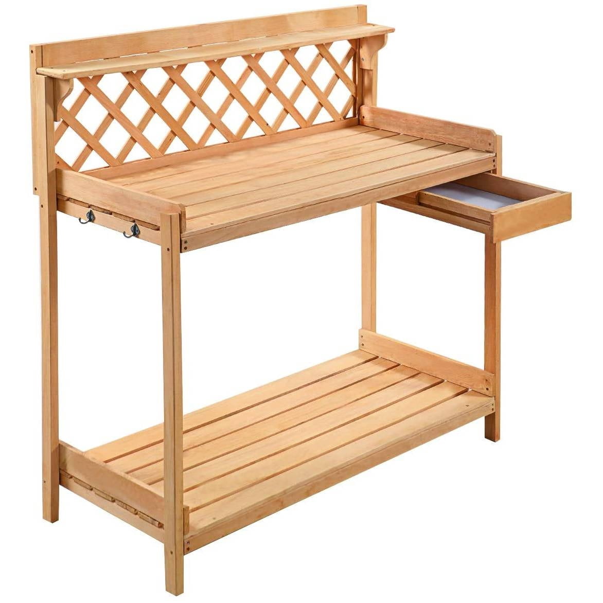 Solid Wood Garden Work Table Potting Bench in Natural Finish - Walmart.com