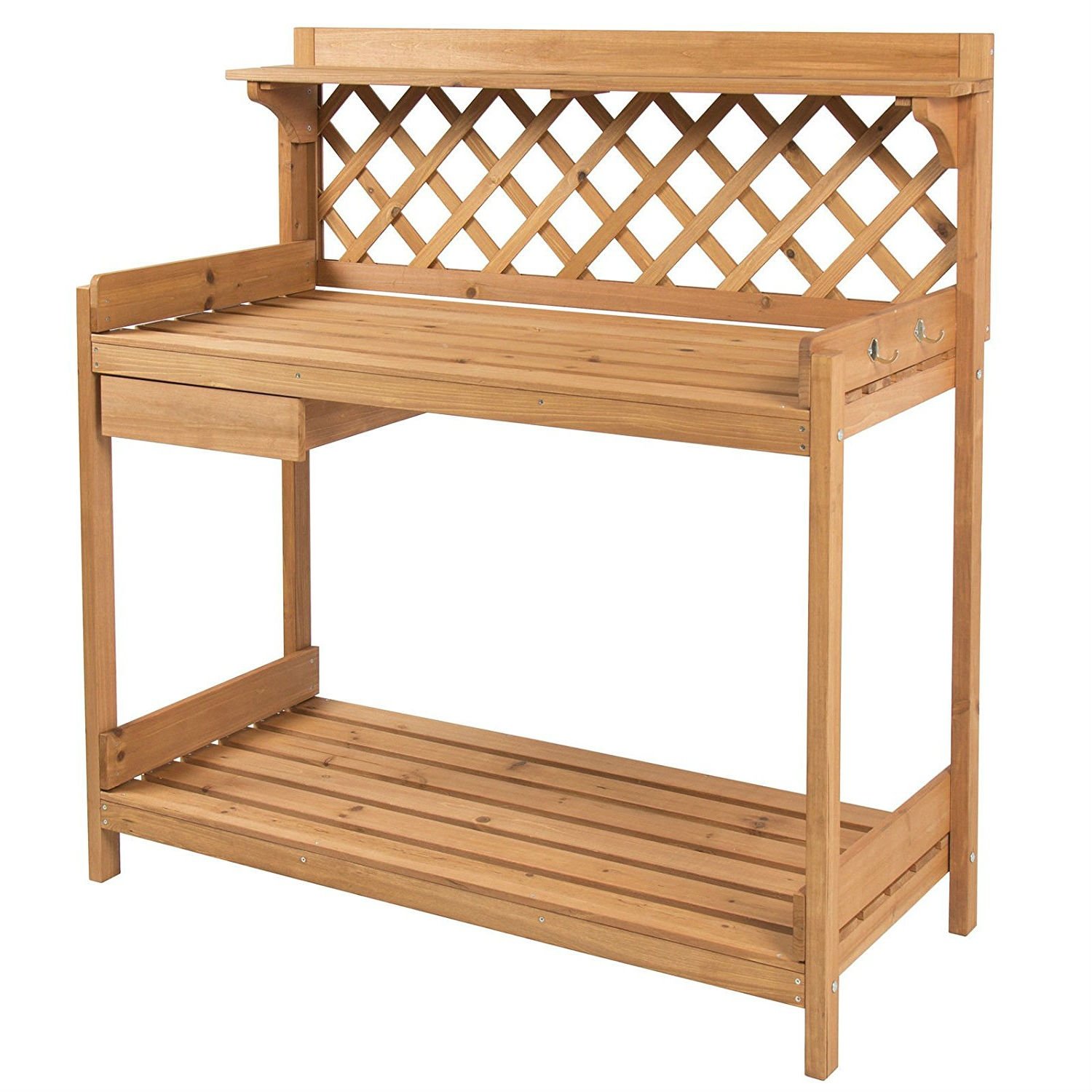 Solid Wood Garden Work Table Potting Bench in Natural Finish - Walmart.com