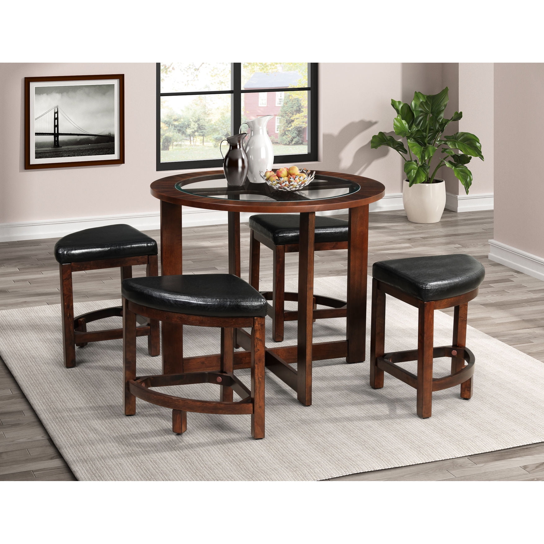 Solid Wood Glass Dining Set / 30-inch High, Round Table, Modern Style ...