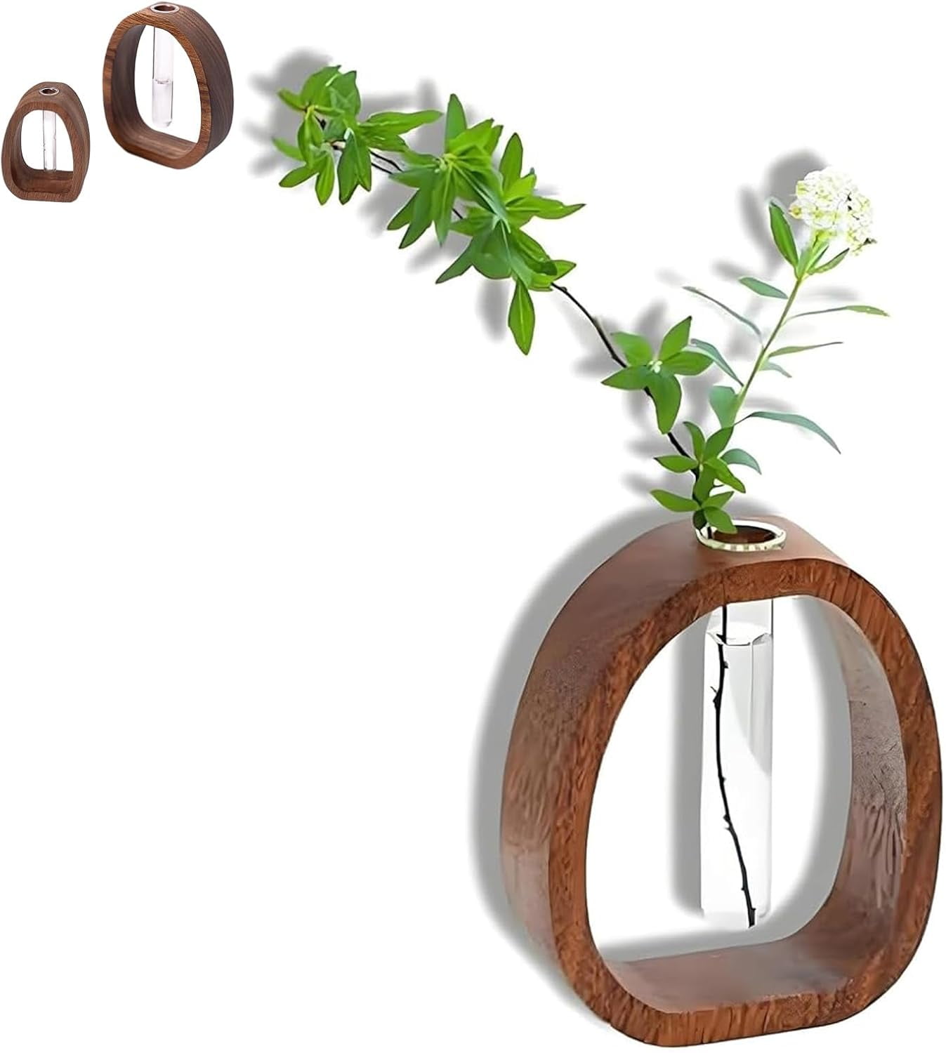 Solid Wood Glass Vase, Solid Wood Frame Glass Test Tube Vase, Creative ...