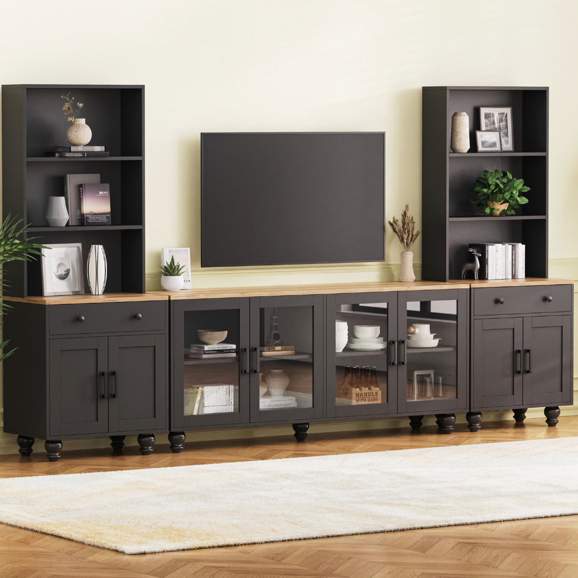 Solid Wood Gourd-shaped Legs Tv Stand, Entertainment Center For 70" Tvs ...