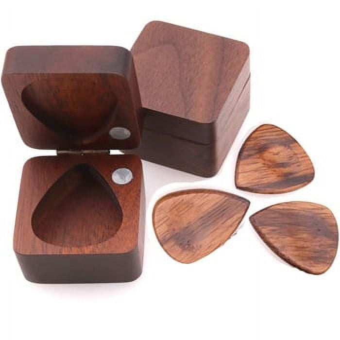 Solid Wood Guitar Pick Box Black Walnut Case Holder Organizer for ...