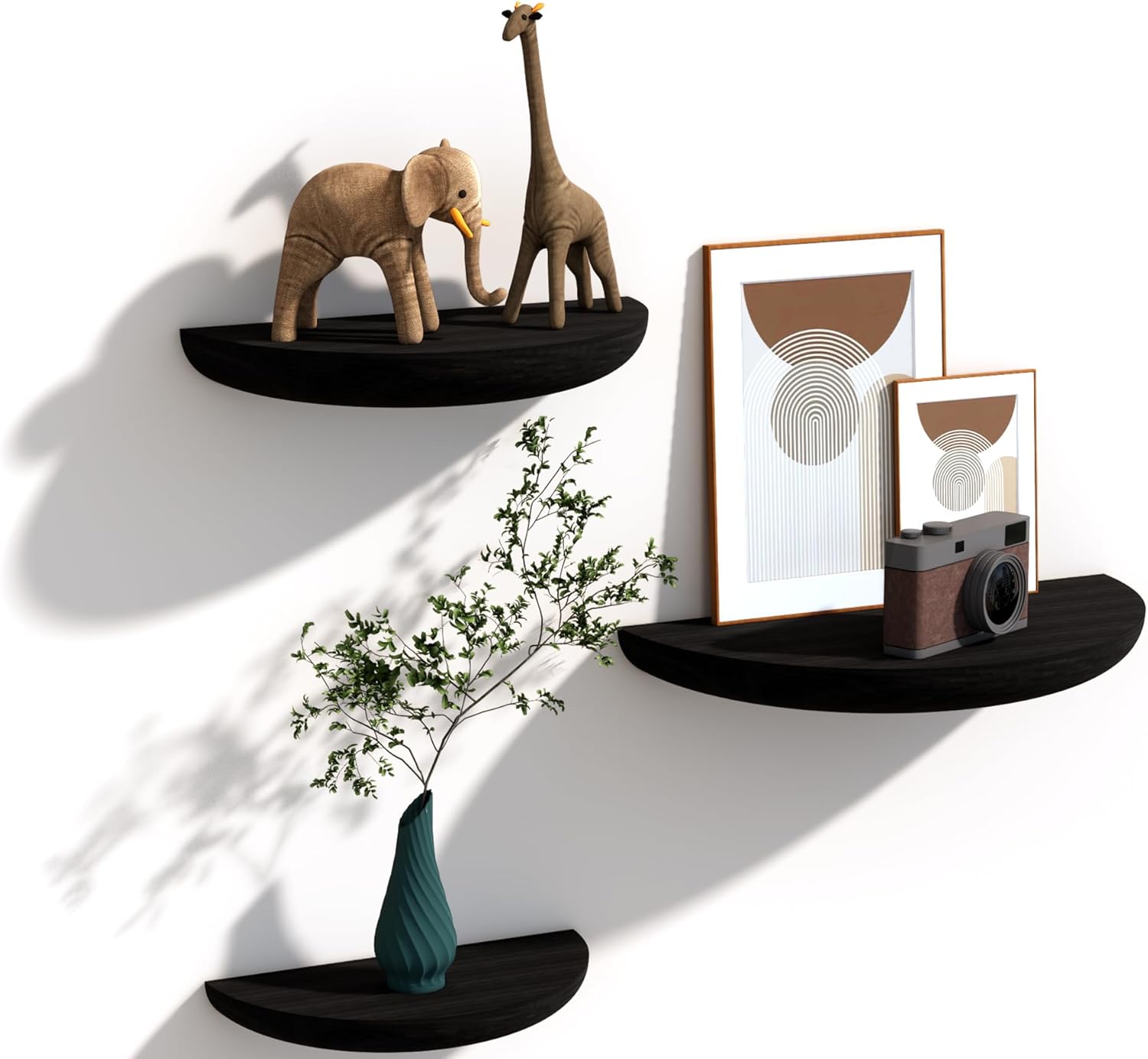 Solid Wood Half Round Floating Wall Shelves | Elegant Floating Shelves ...