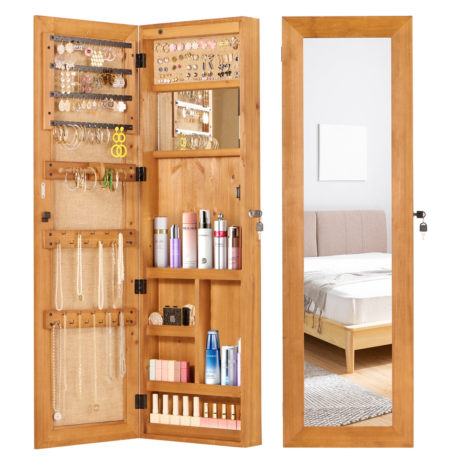 Solid Wood Jewelry Armoire Organizer Cabinet with Full-Length Mirror ...