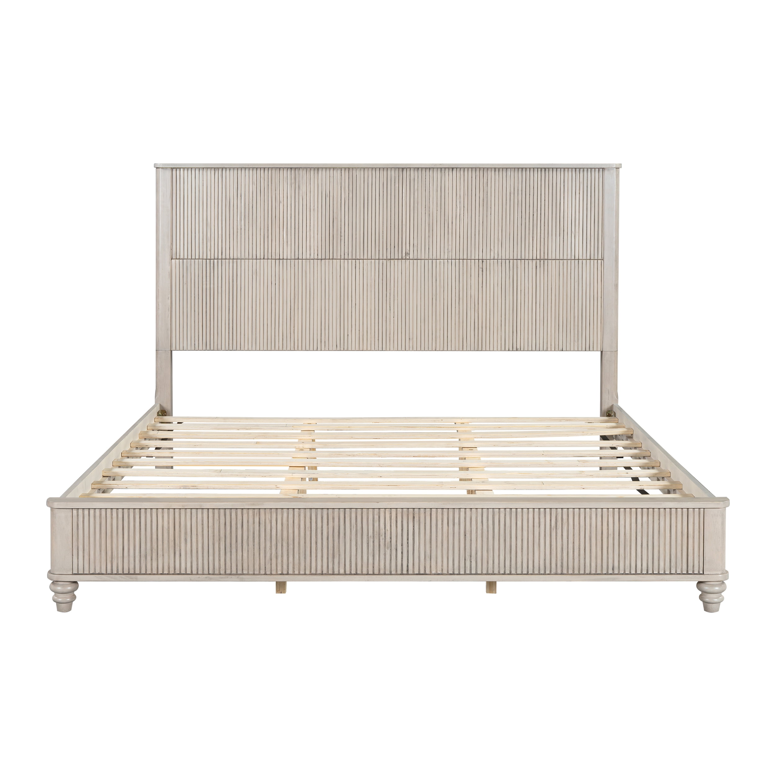 Solid Wood King Bed Frame with Tall Headboard, No Box Spring Needed ...