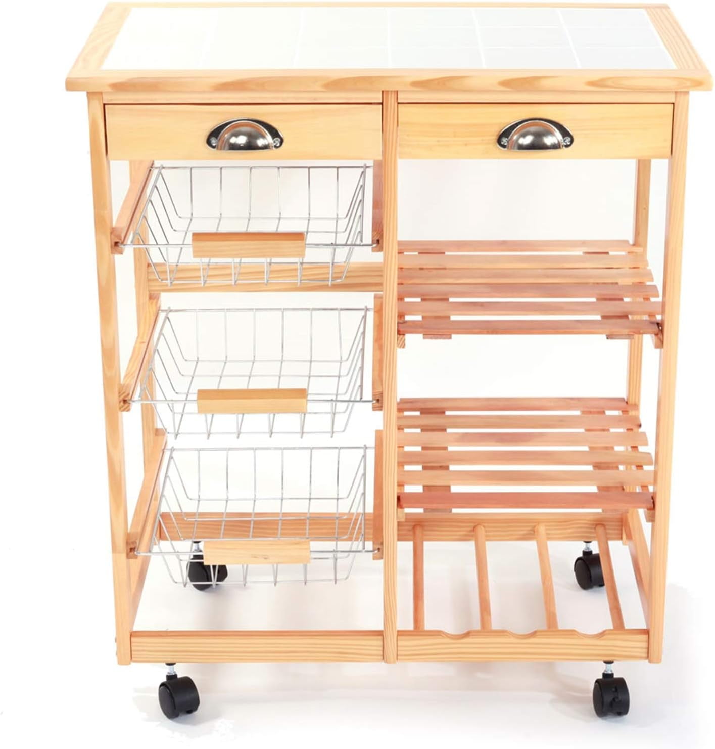 Solid Wood Kitchen Dining Room Cart 2-Drawer Removable Storage Rack ...