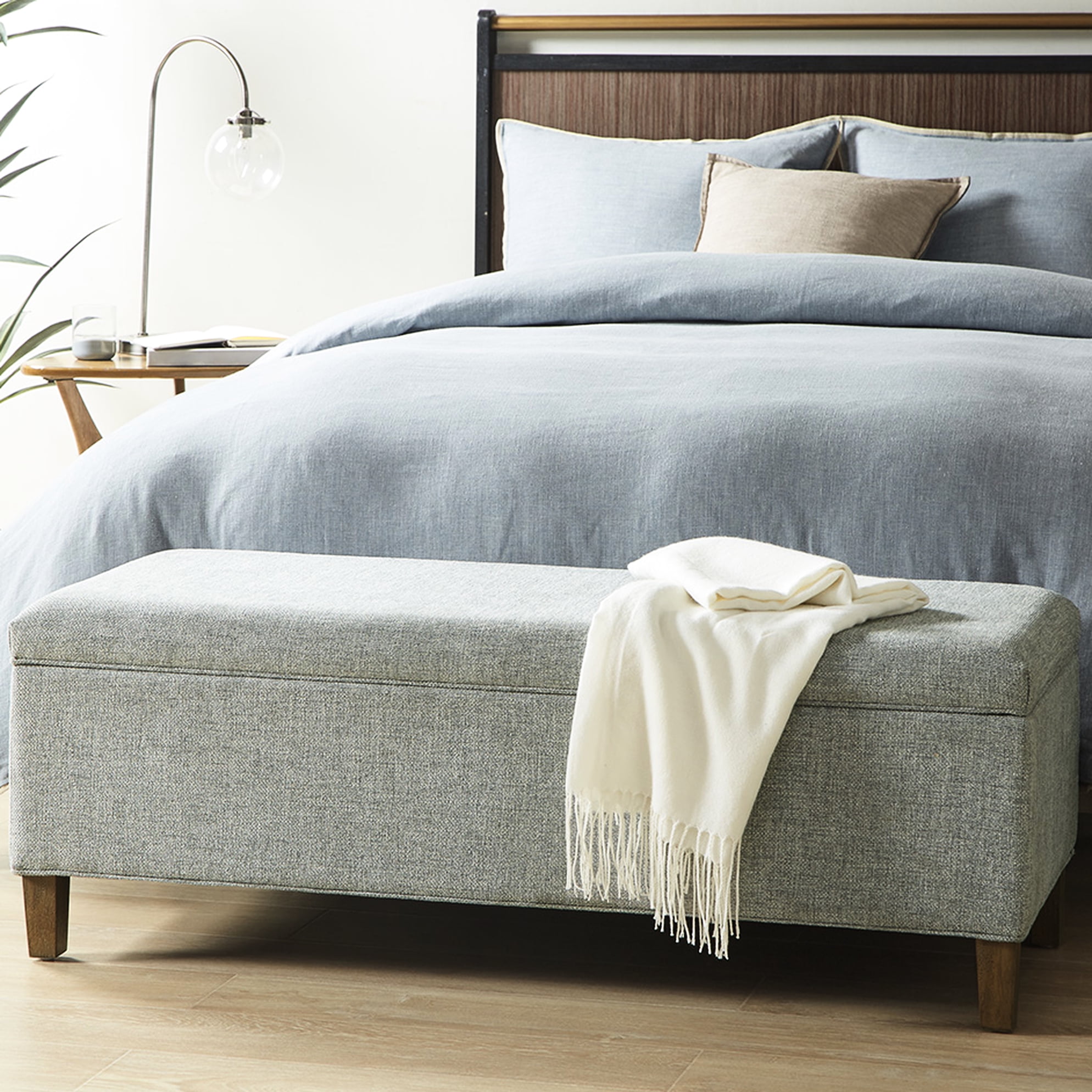 Solid Wood Legged Blue Upholstered Storage - Soft Close Lid For Bedroom ...