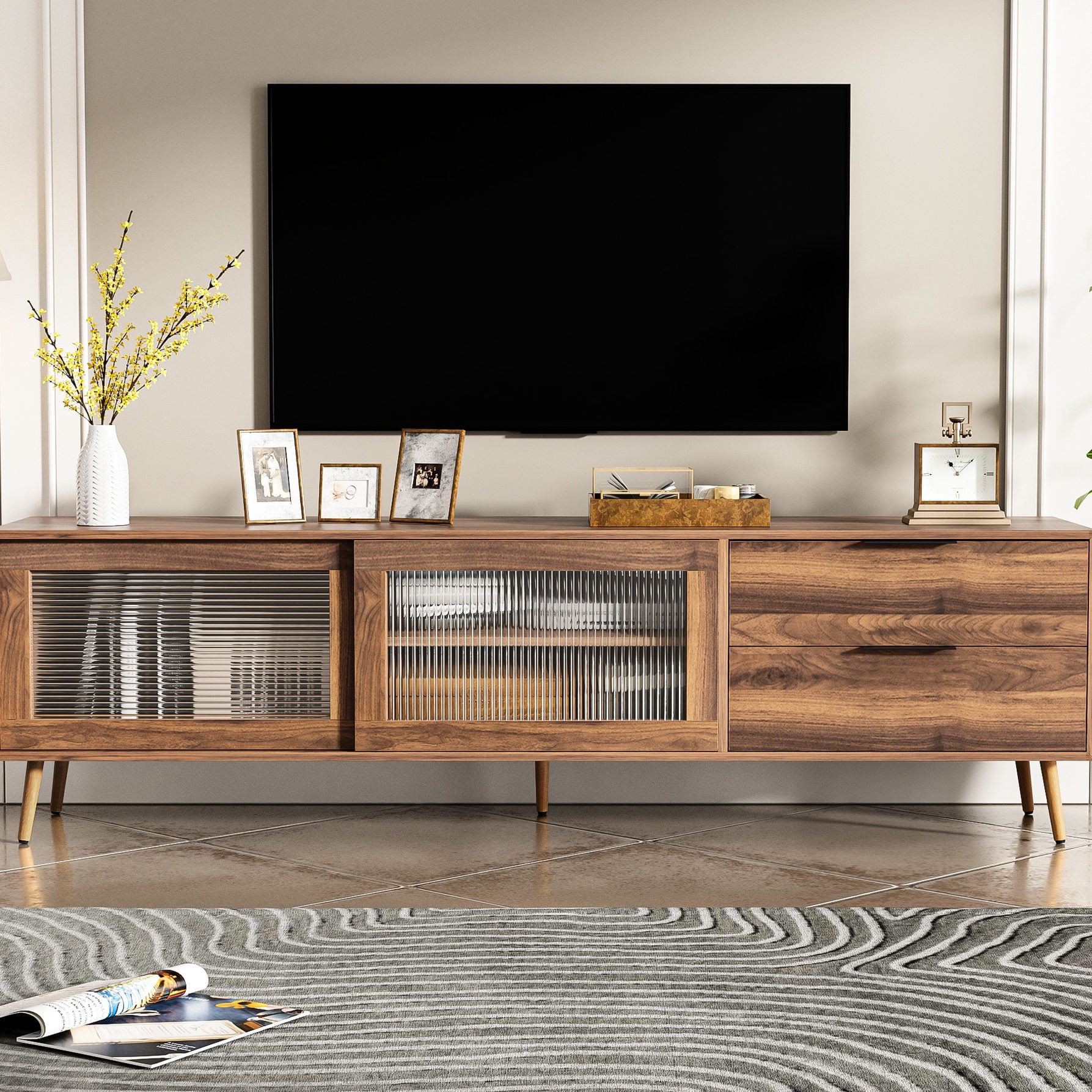Solid Wood Legs and MDF Cabinet - Cable Management for Tidiness - TV ...