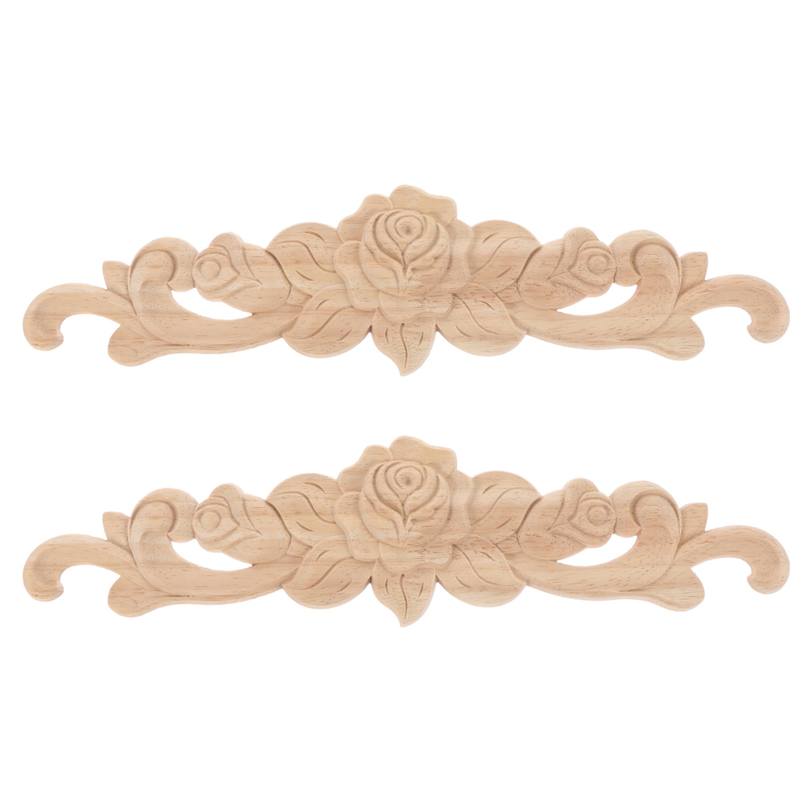 Solid Wood Long Flower Piece Home Wooden Appliques Furniture Onlays ...