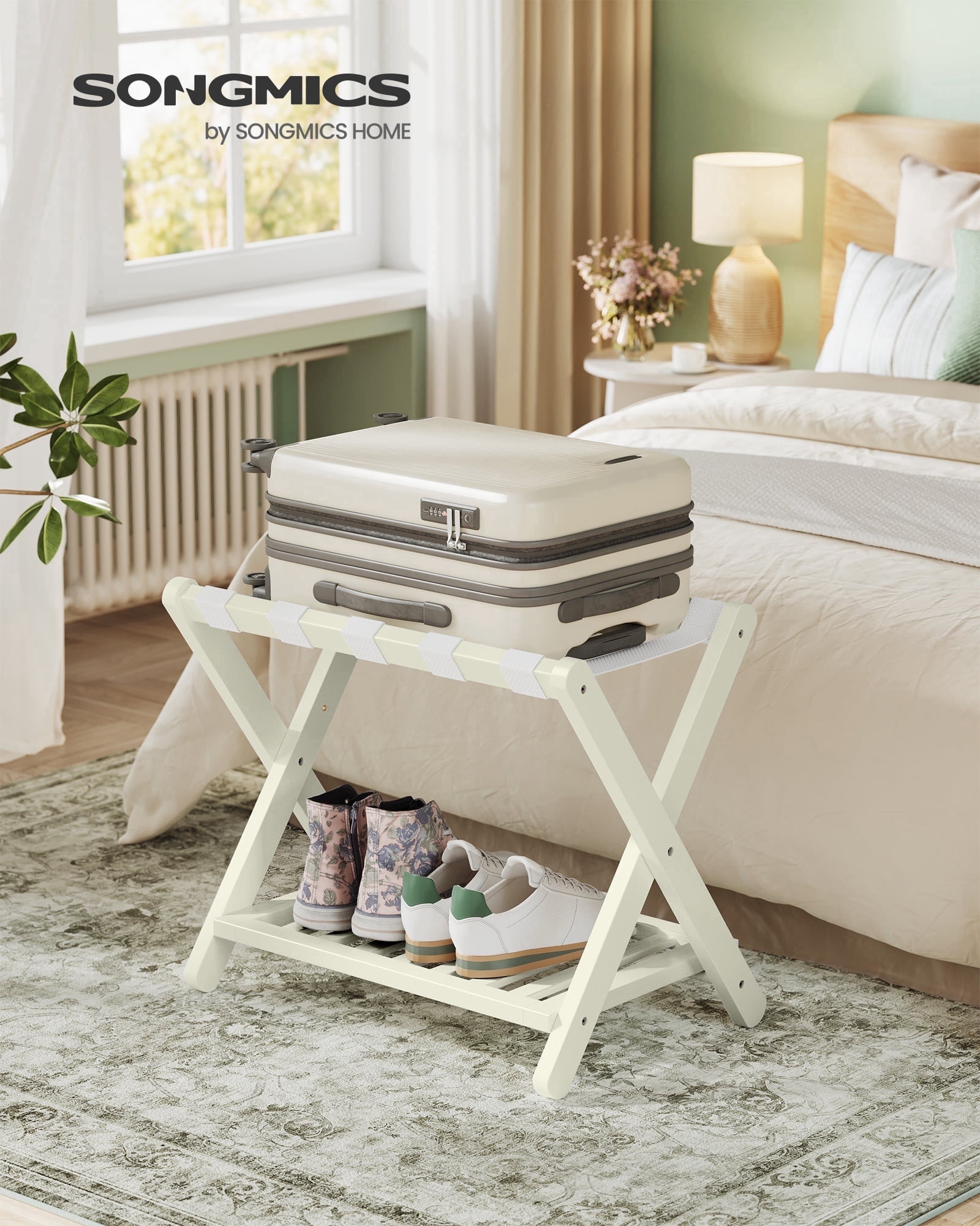 Solid Wood Luggage Rack, No-Assembly Folding Suitcase Stand with ...