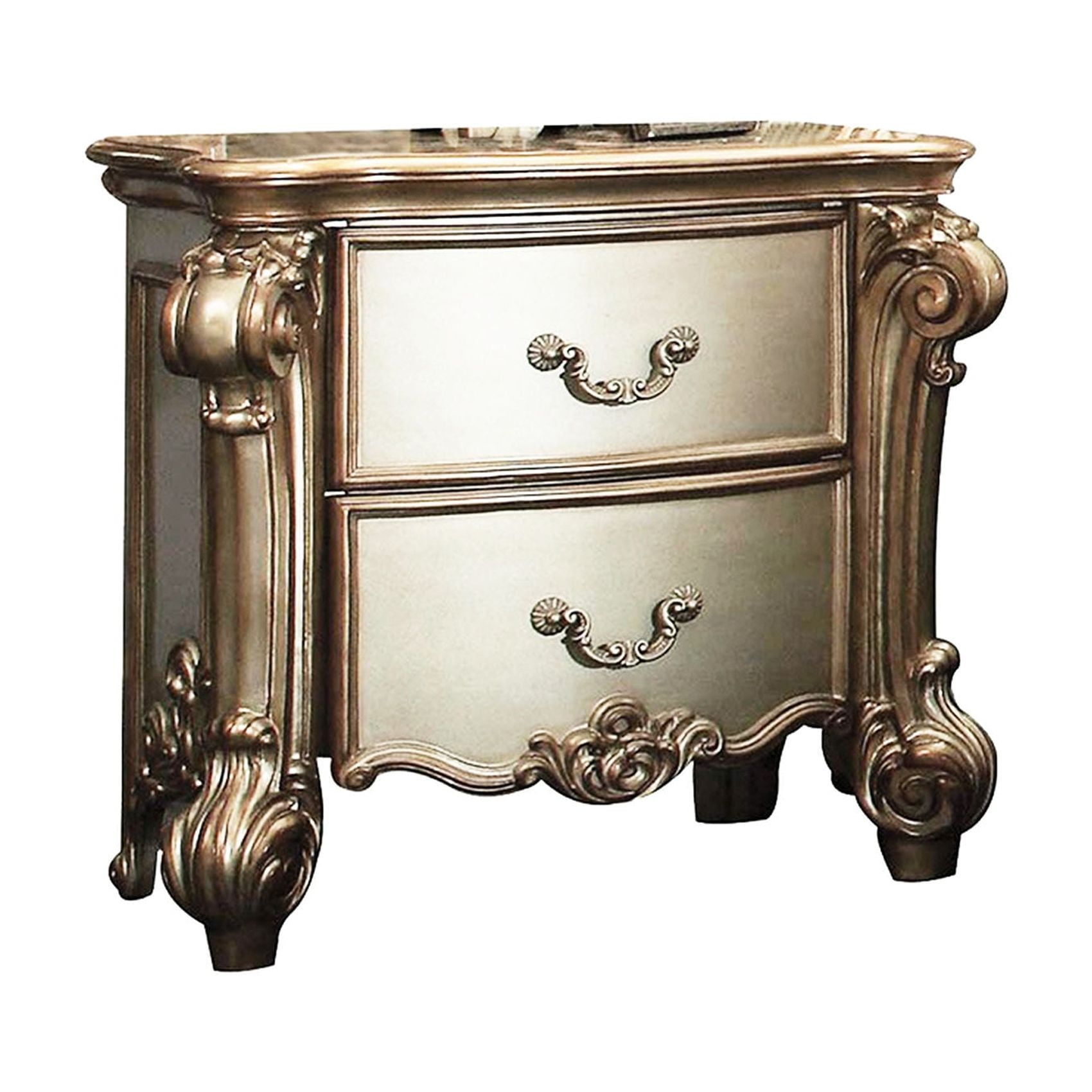 Solid Wood+MDF 2 Drawer Nightstand with Scrolled Base / Provide ...