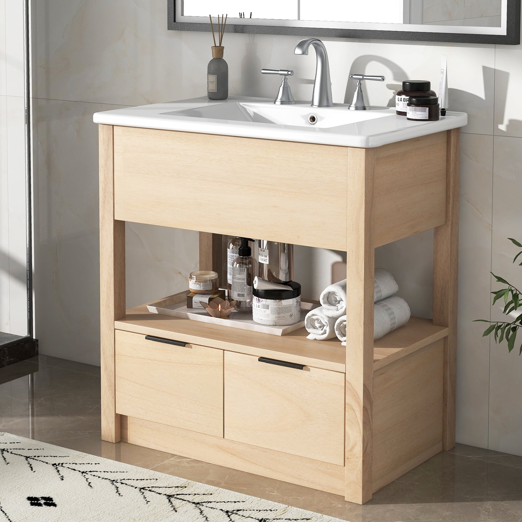 Solid Wood & MDF Bathroom Vanity+Overflow Sink Design"-"Bathroom Setup ...