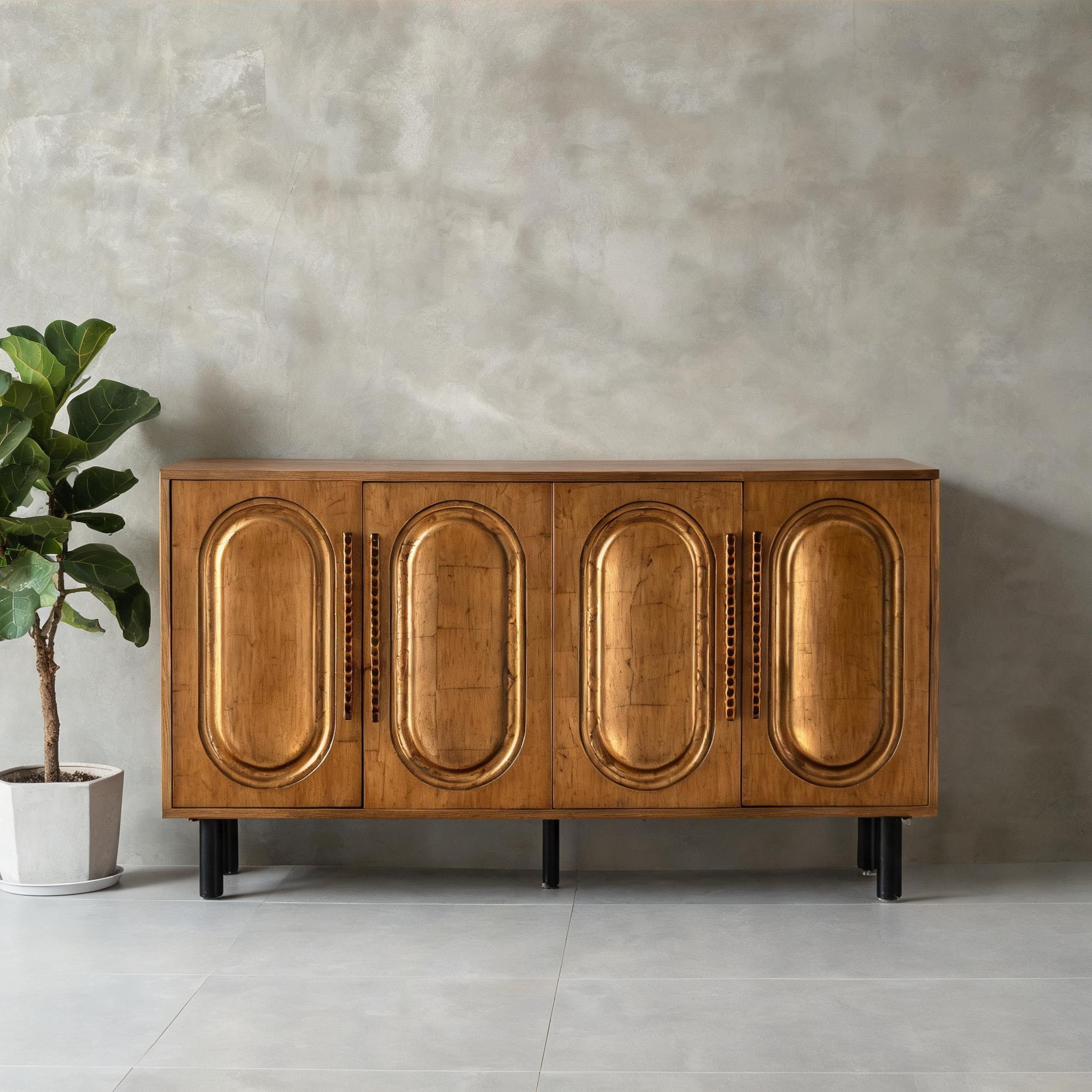 Solid Wood MDF Classic Gold Buffet Cabinet with Arched Doors, 59.84 ...