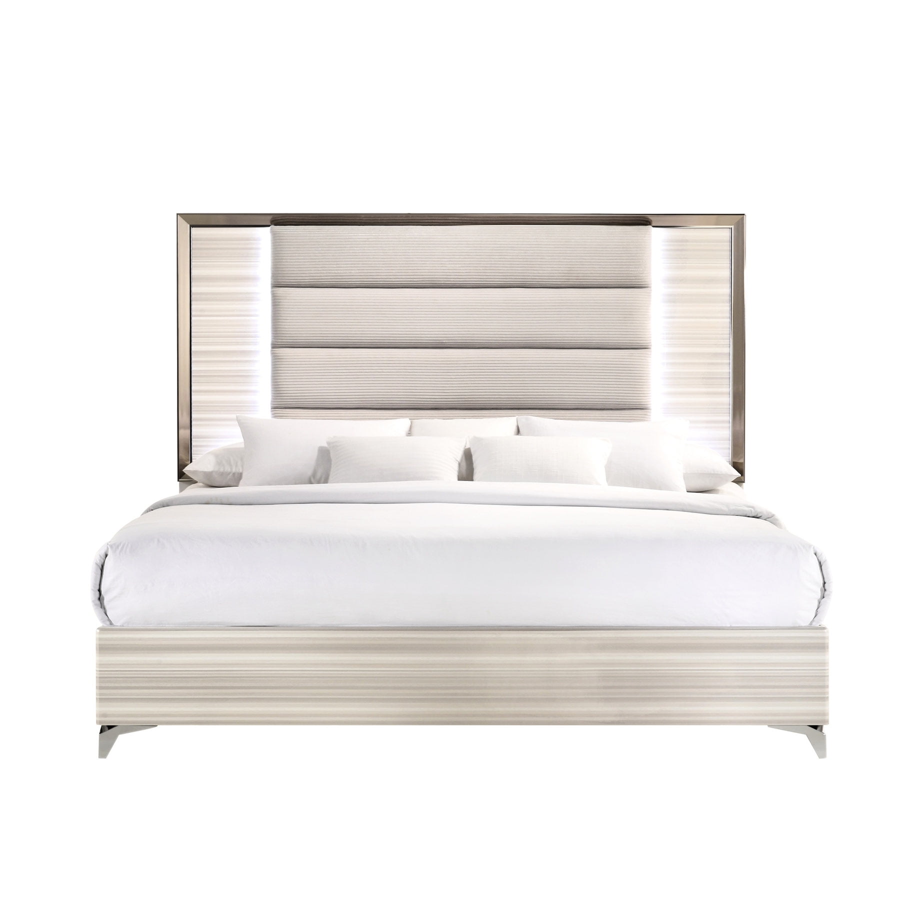 Solid Wood & MDF King Bed | White Finish with LED Lights | Sturdy ...