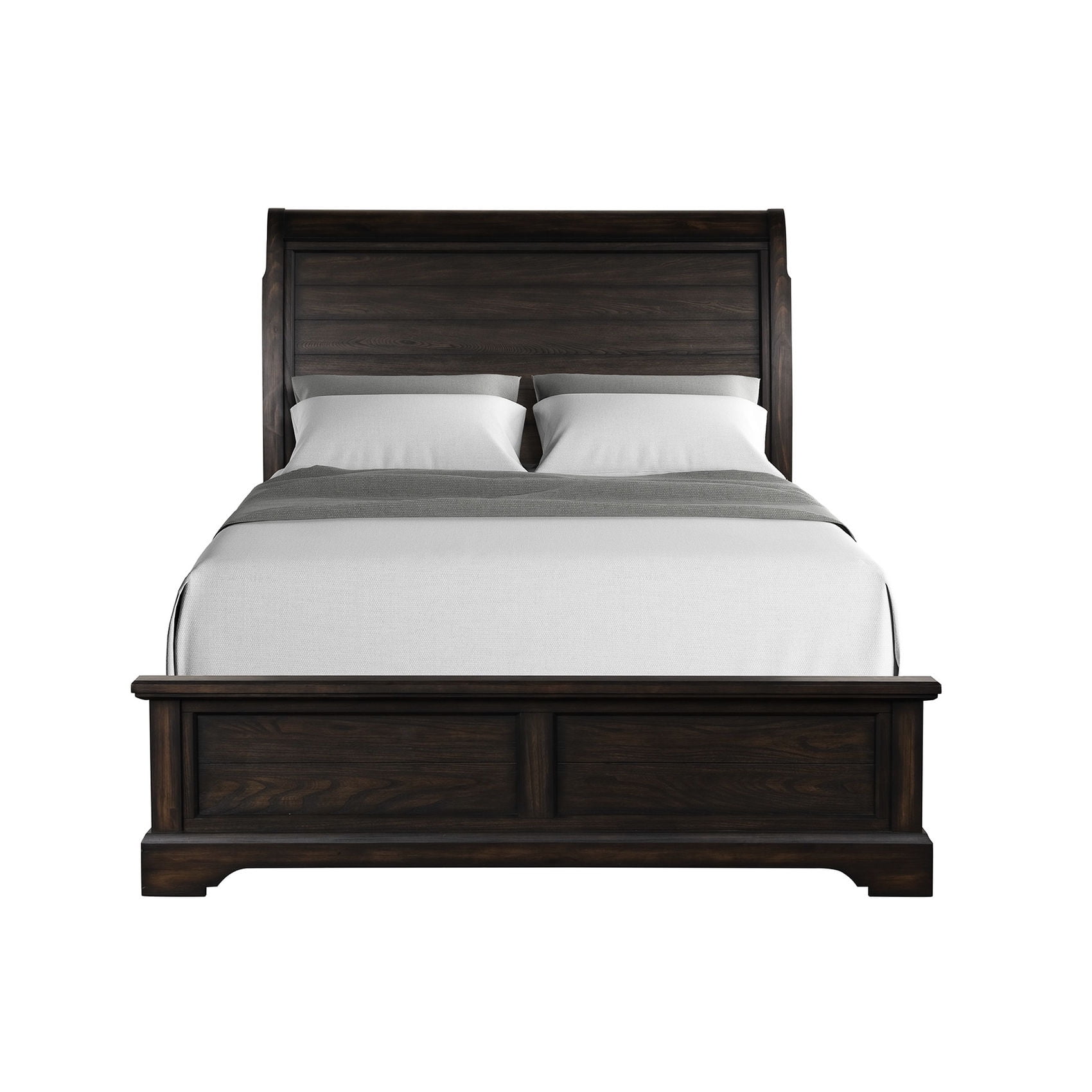 Solid Wood+MDF Mahogany Queen Sleigh Bed / Traditional Veneered Design ...