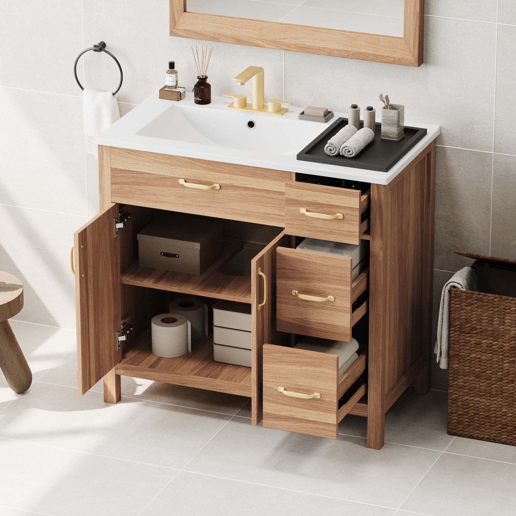 Solid Wood & MDF - Overflow Hole Design - Bathroom Hygiene - Prevent ...