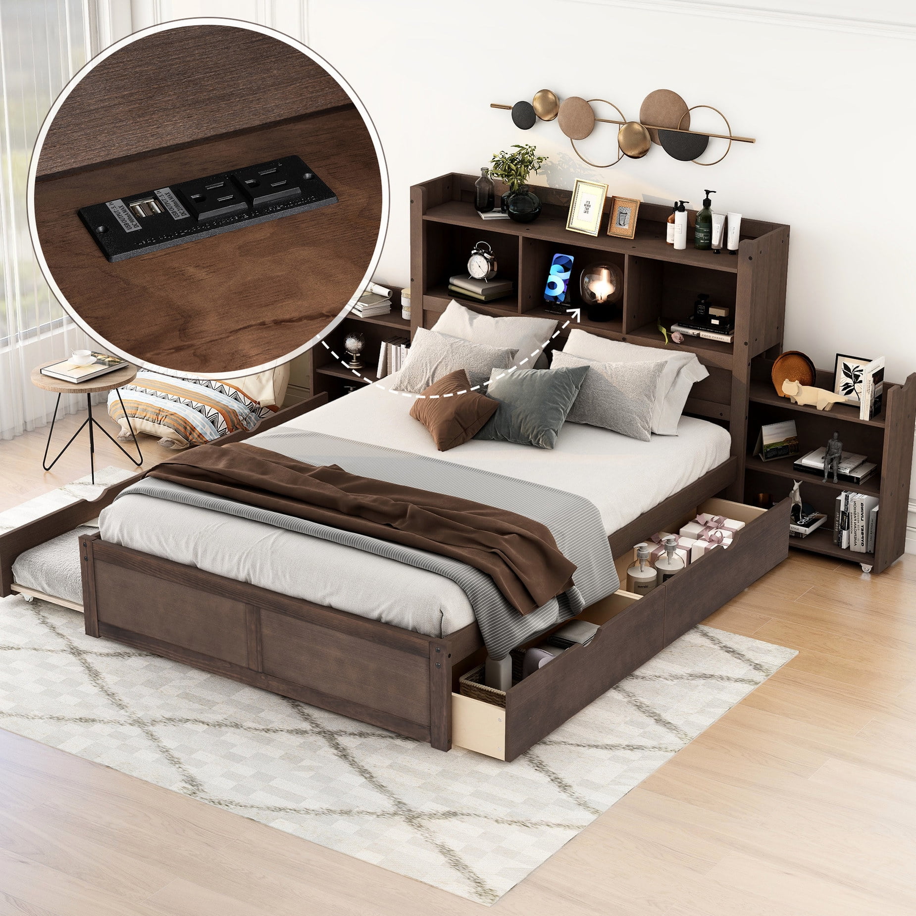 Solid Wood Material, Trundle for Extra Space, Shelves for Storage ...