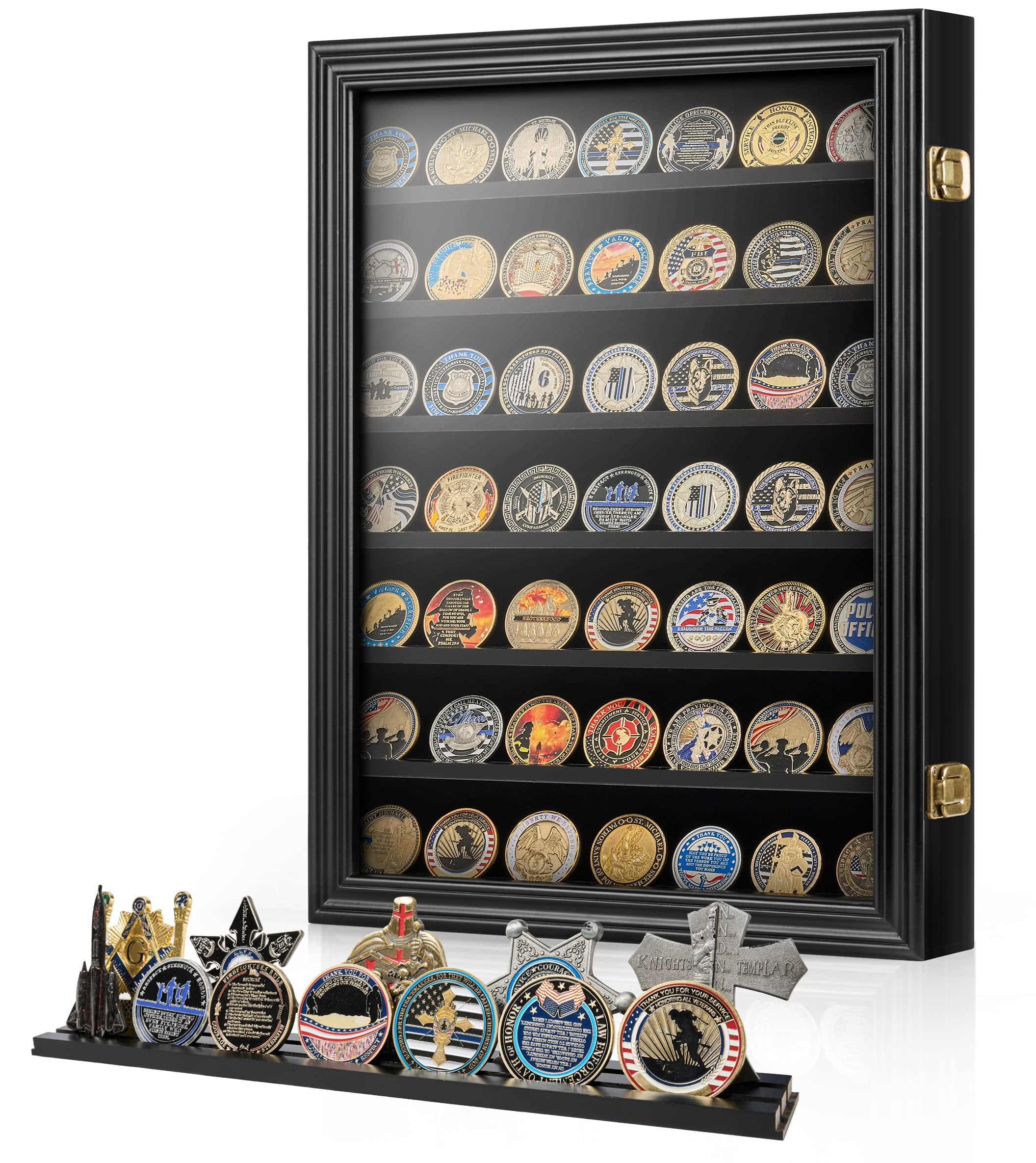 Solid Wood Military Challenge Coin Holder Display Case with HD Tempered ...