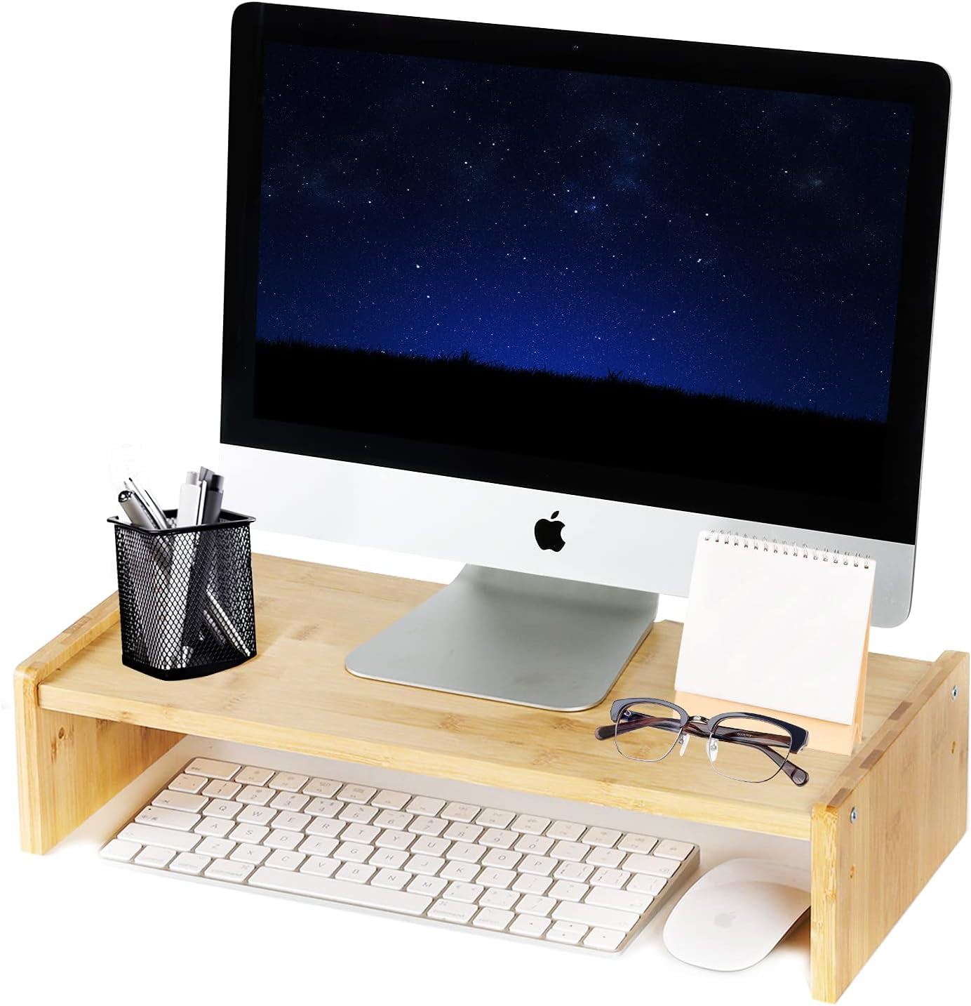 Solid Wood Monitor Stand Riser, Monitor Riser with 2 Adjustable Height ...