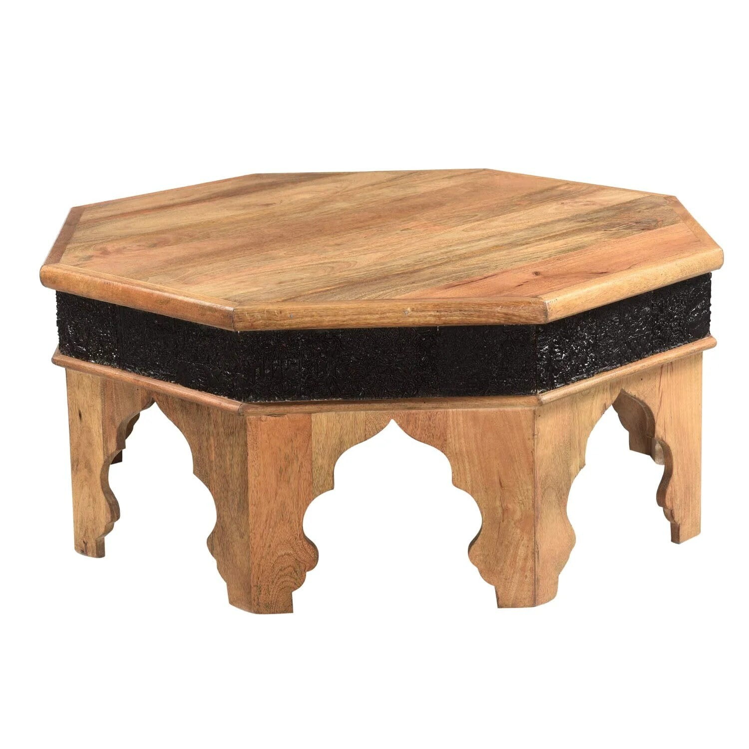 Solid Wood Natural Finish Round Coffee Table | 17 Inch Tall Wooden ...