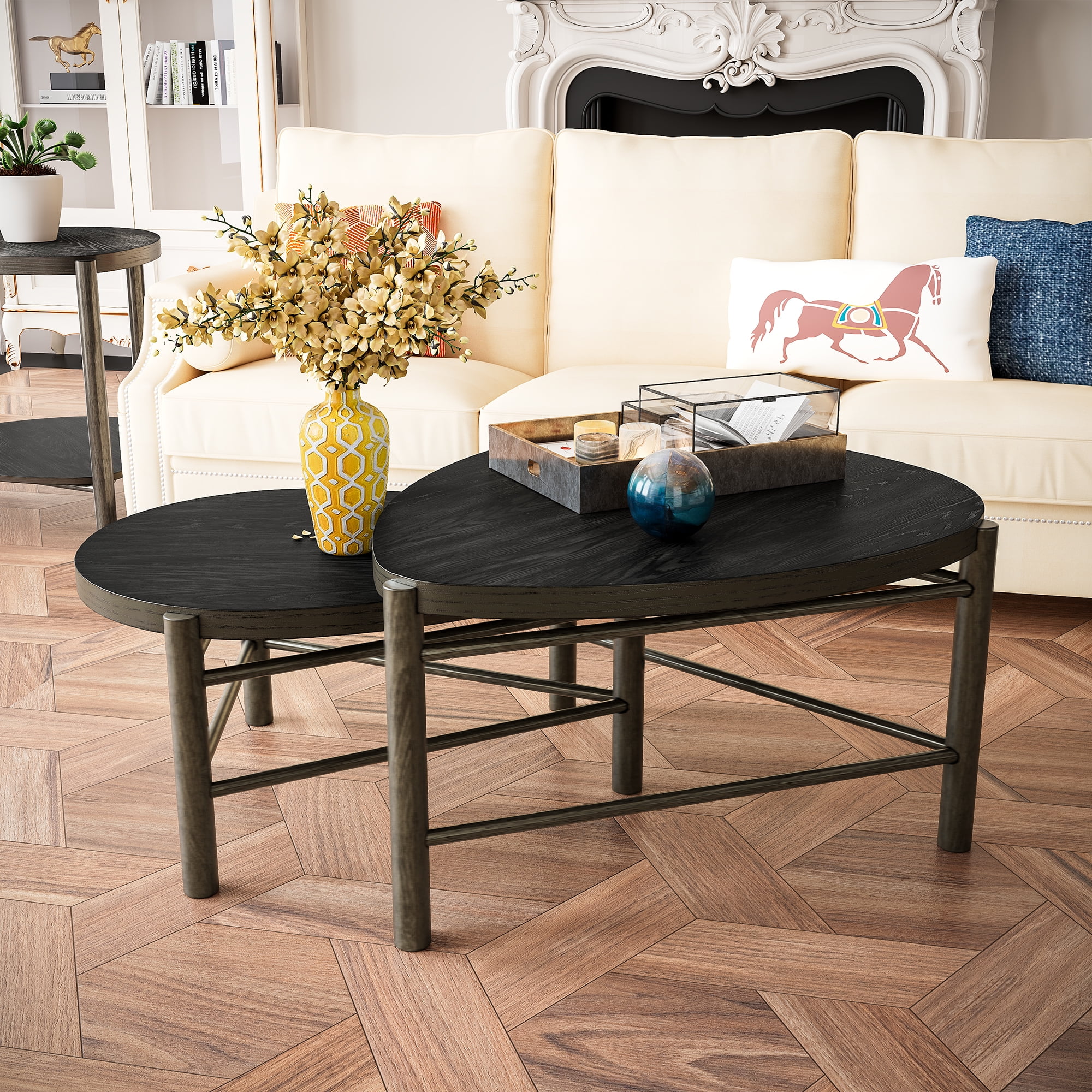 Solid Wood Nesting Coffee Tables Set of 2 Modern Minimalist Triangle ...