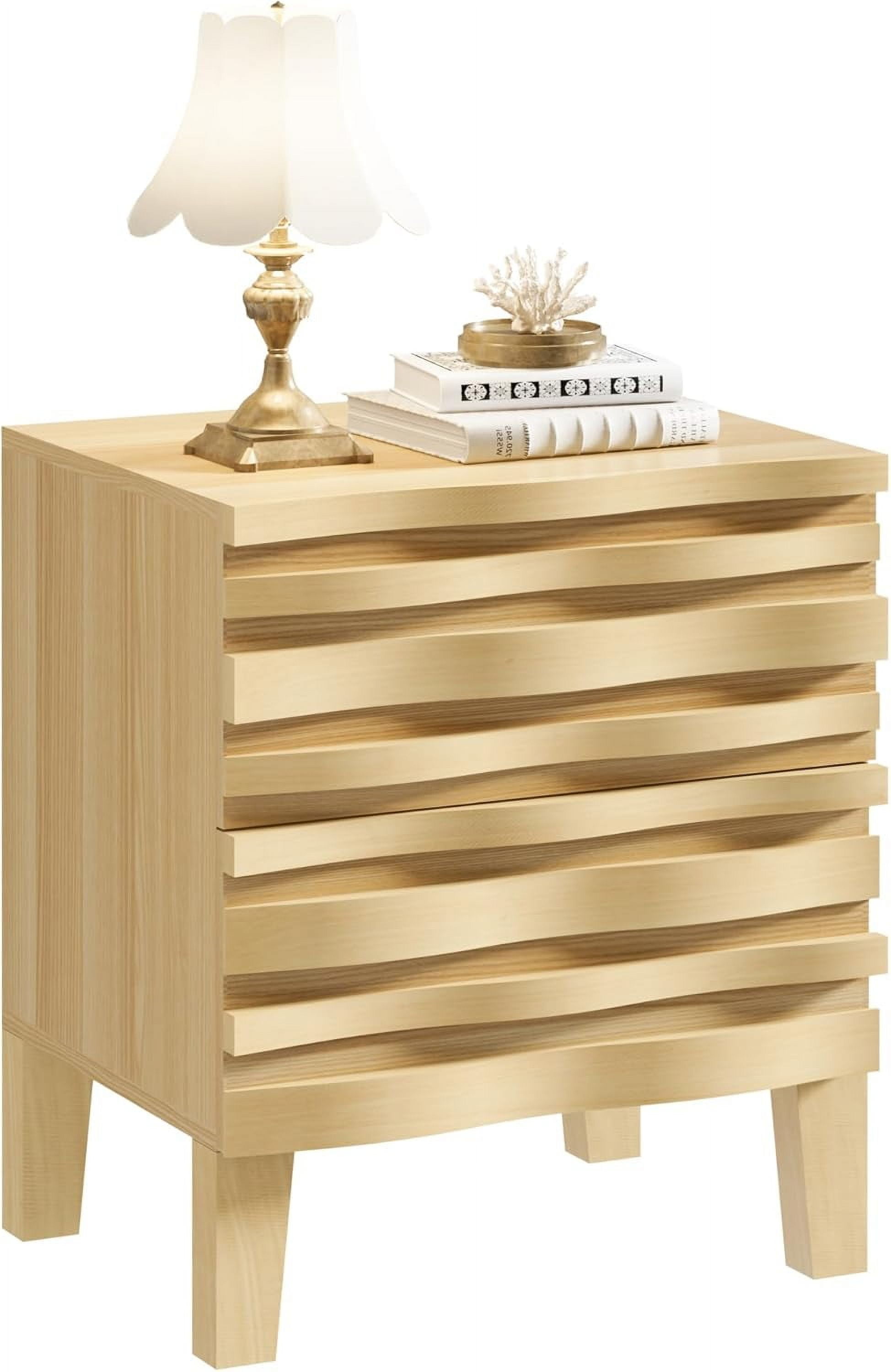 Solid Wood Nightstand, 19.7" W Boho Style Nightstand with 2 Drawers ...