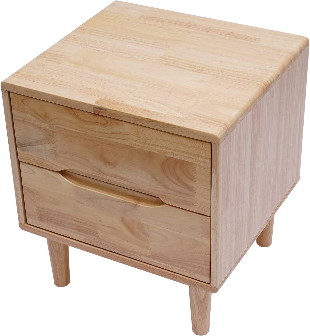Solid Wood Nightstand, Modern 2 Storage Drawers Bedside Table, Small ...