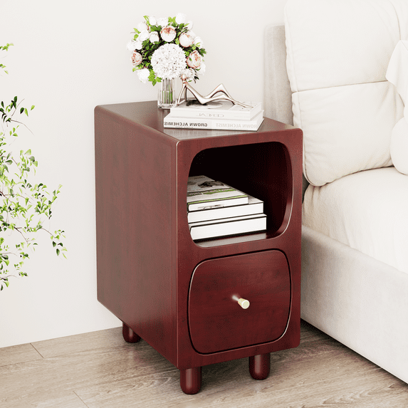 Solid Wood Nightstand, Modern Bedside Table with Open Shelf & Storage ...