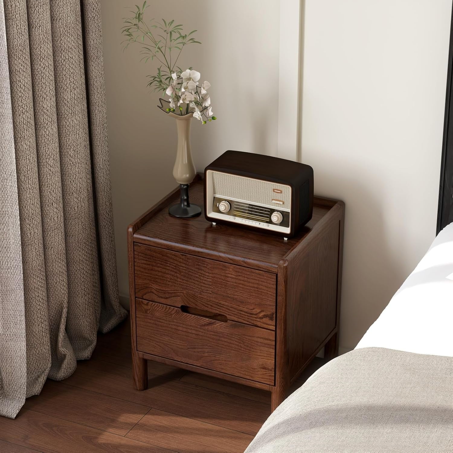 Solid Wood Nightstand, Walnut Nightstands with 2 Drawers, Wooden ...