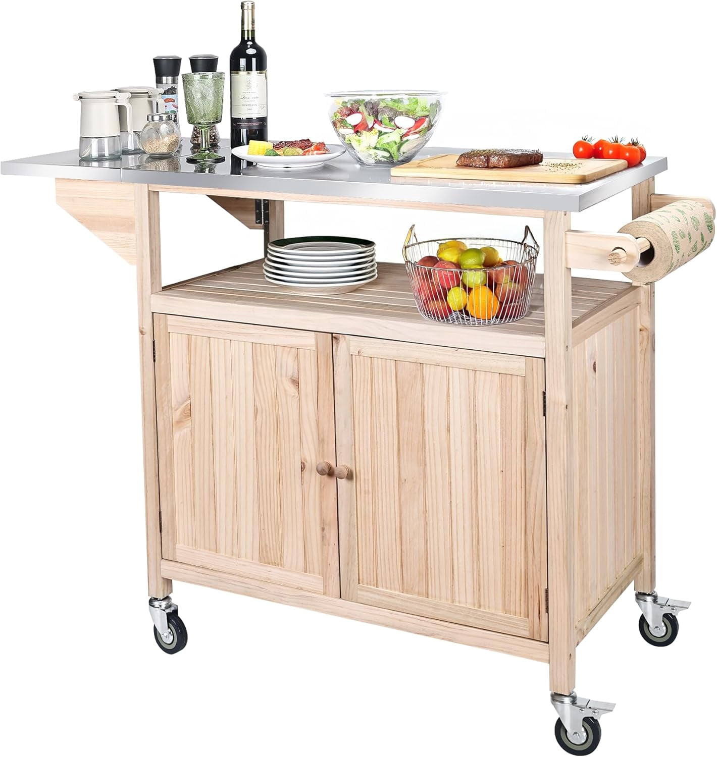 Portable Grill Table，Outdoor Grill Cart Table with Stainless Steel Top ...