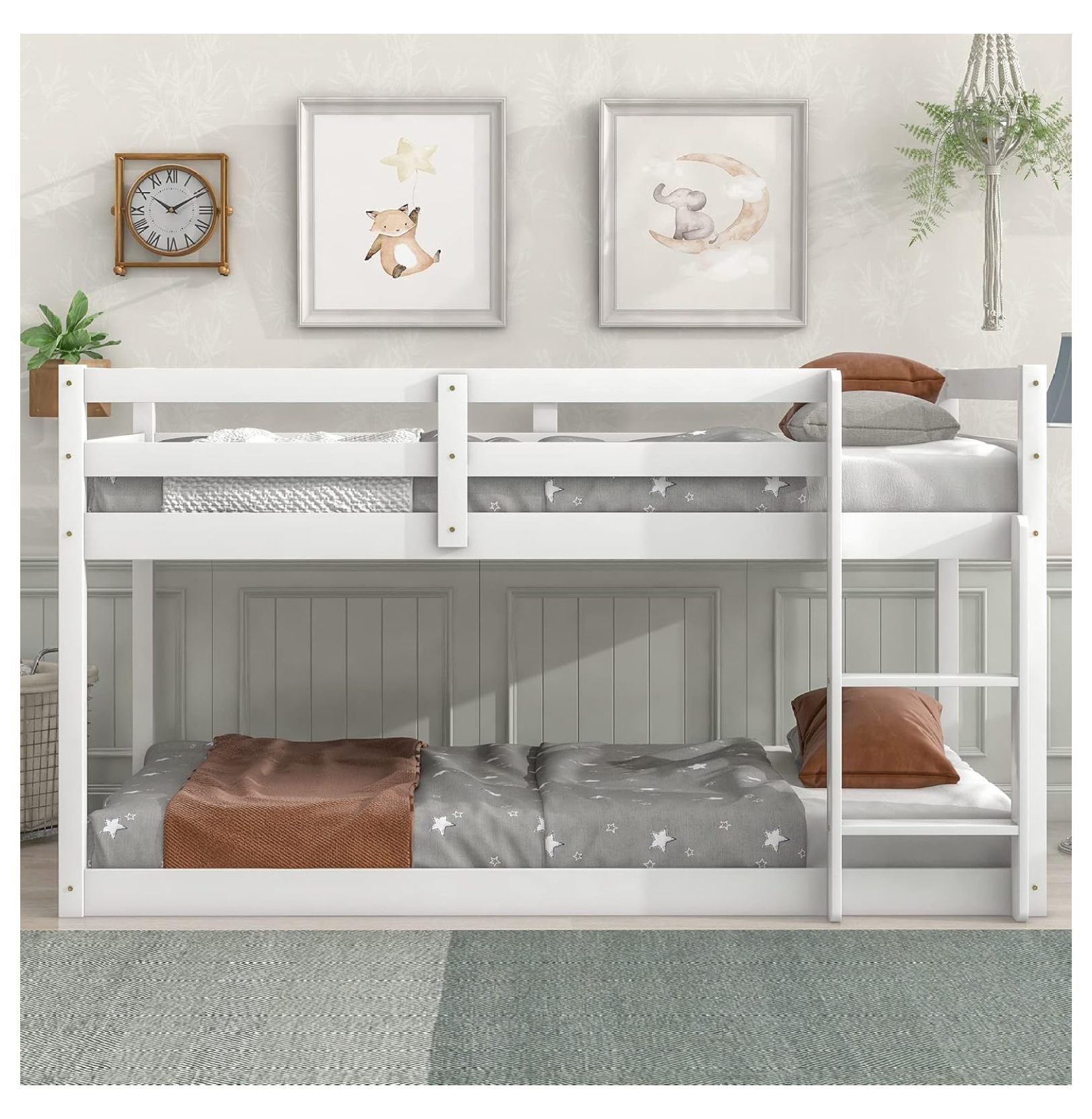 Solid Wood Over Bunk Bed with Roof Design,Low Floor Bunk Bed Frame with ...