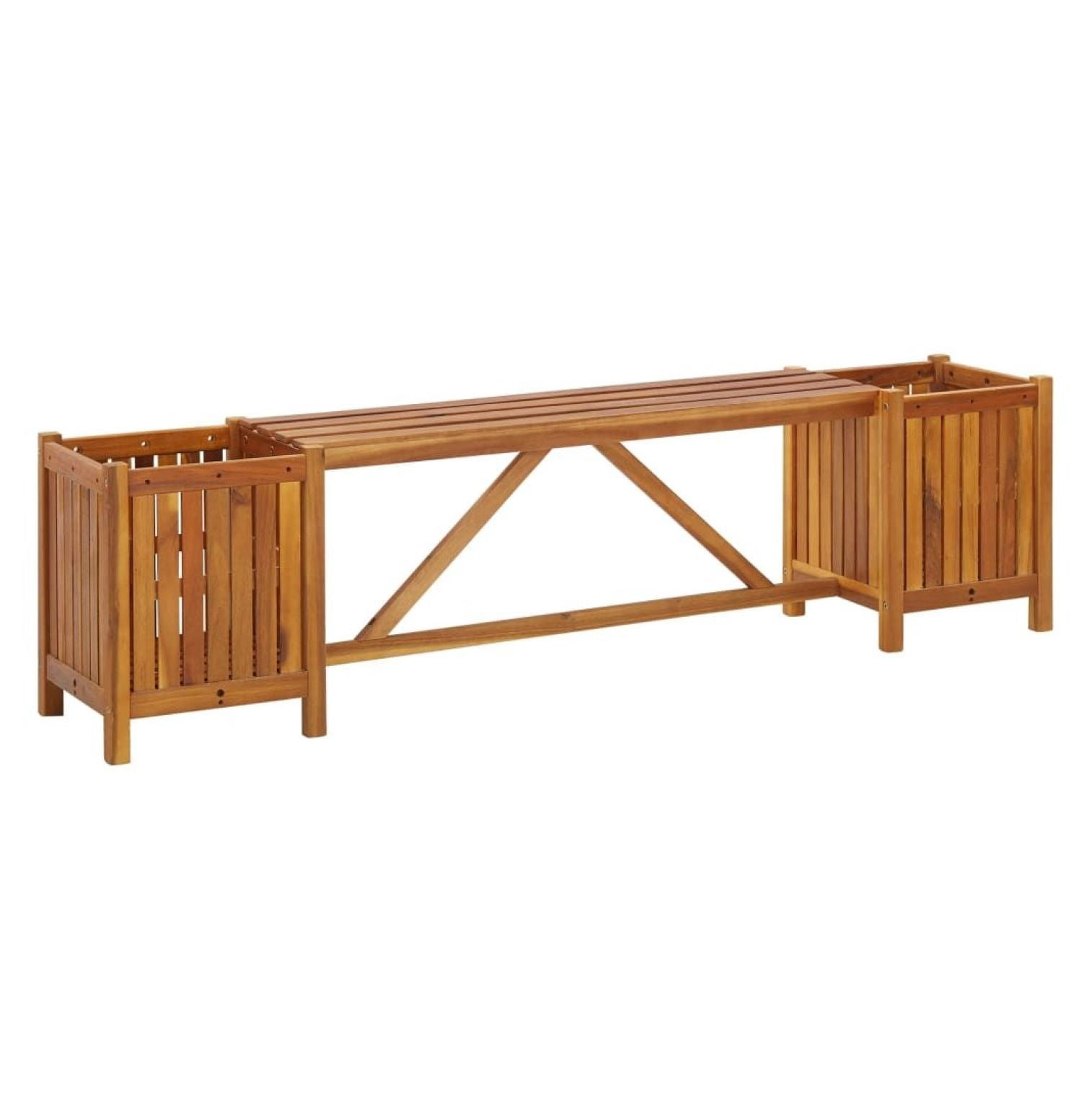 Solid Wood Patio Bench with Planters 59.1", Outdoor Garden Bench with ...
