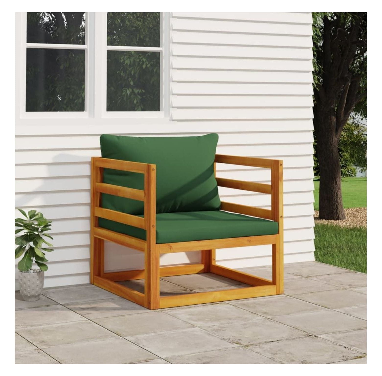 Solid Wood Patio Chair with Green Cushions, Outdoor Garden Furniture ...