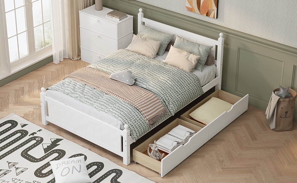 Solid Wood Platform Bed with Sturdy Headboard, Modern Full Size Bed ...