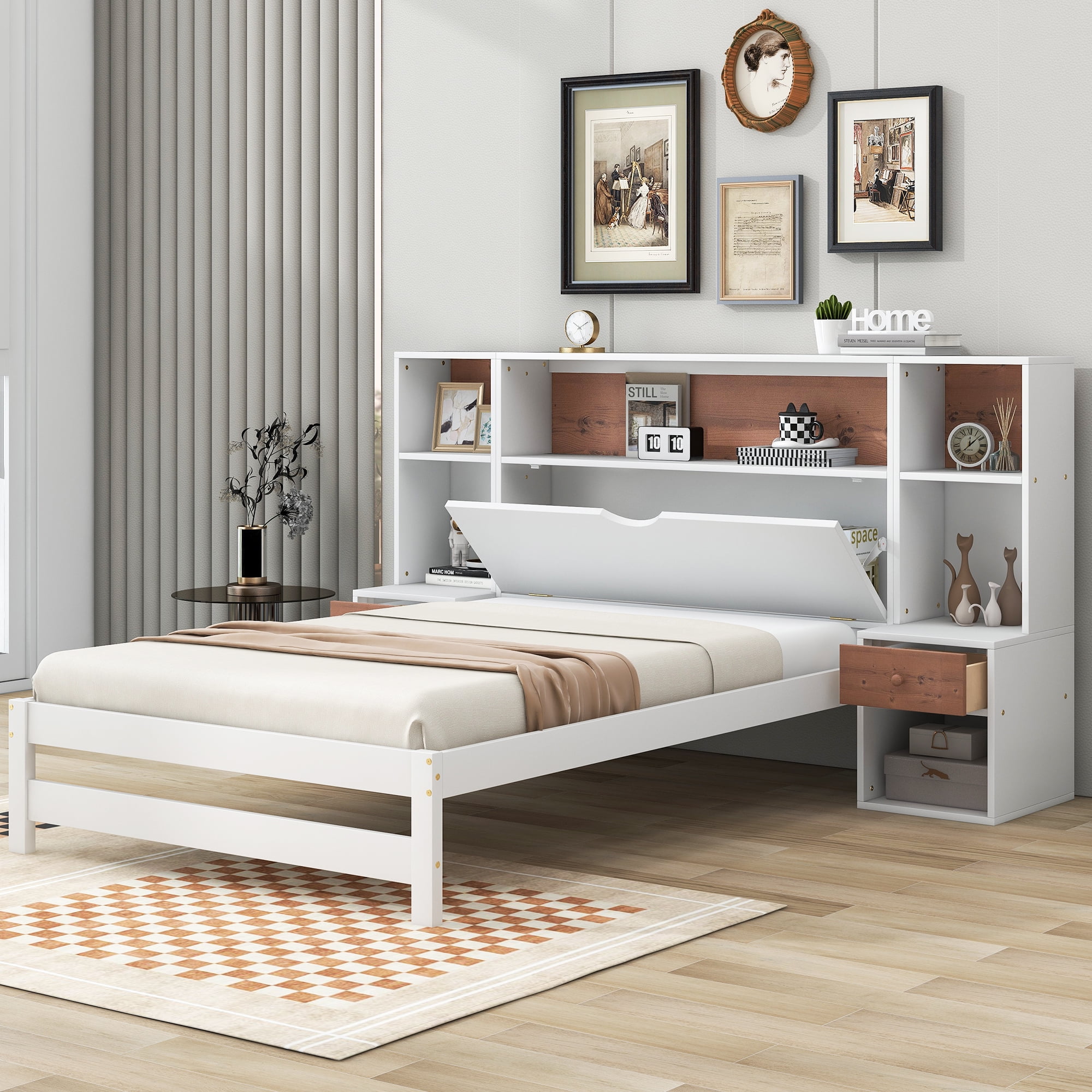 Solid Wood Platform Bed, Wooden Slats Support, Storage Platform Bed ...
