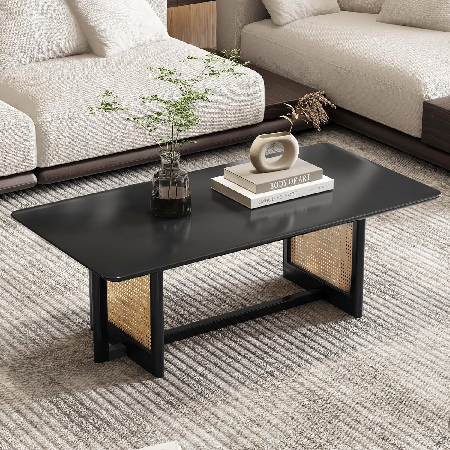 Solid Wood Rectangle Coffee Table with Wooden Top,Modern Center Table ...