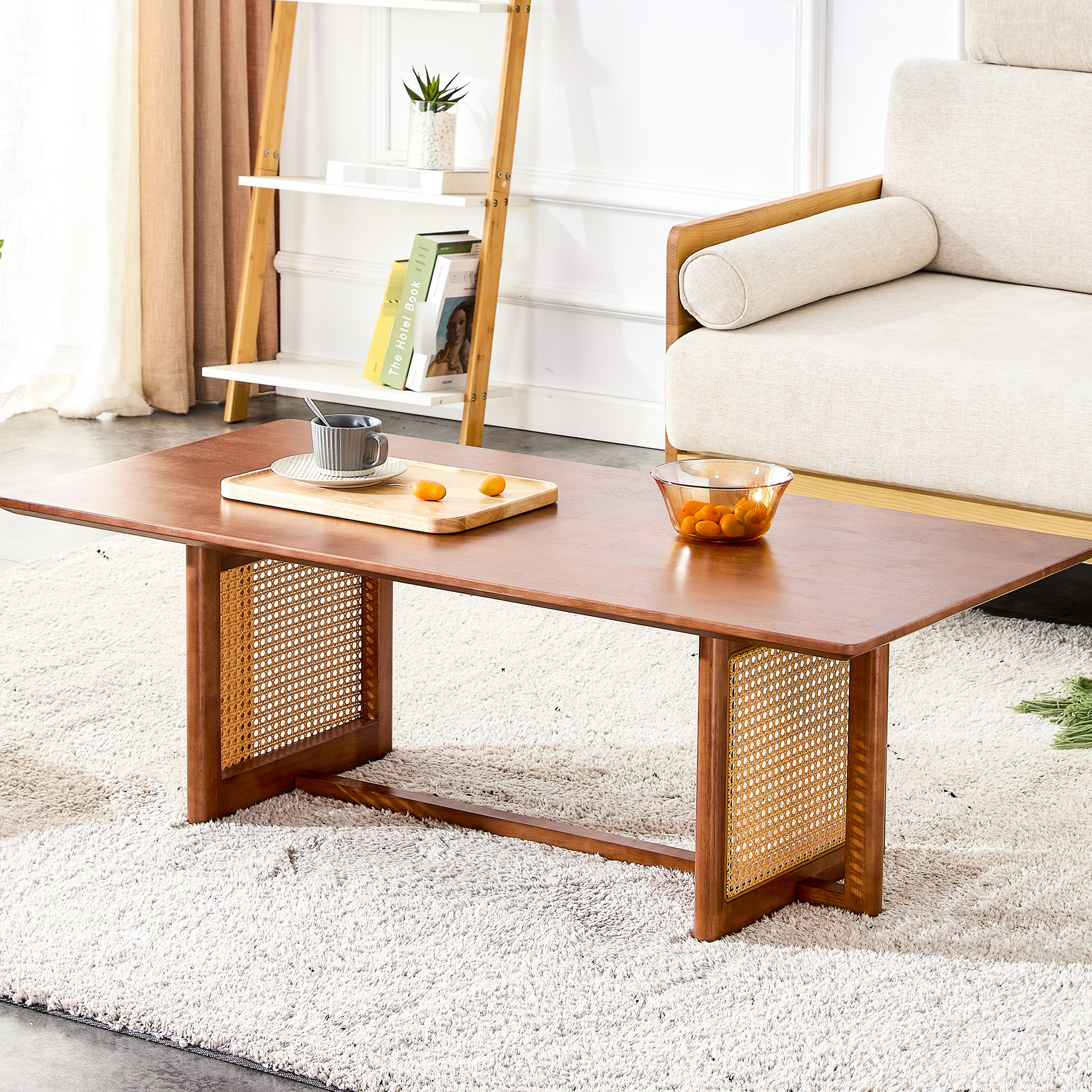 Solid Wood Rectangular Coffee Table With , Classic Walnut Look Inlaid ...